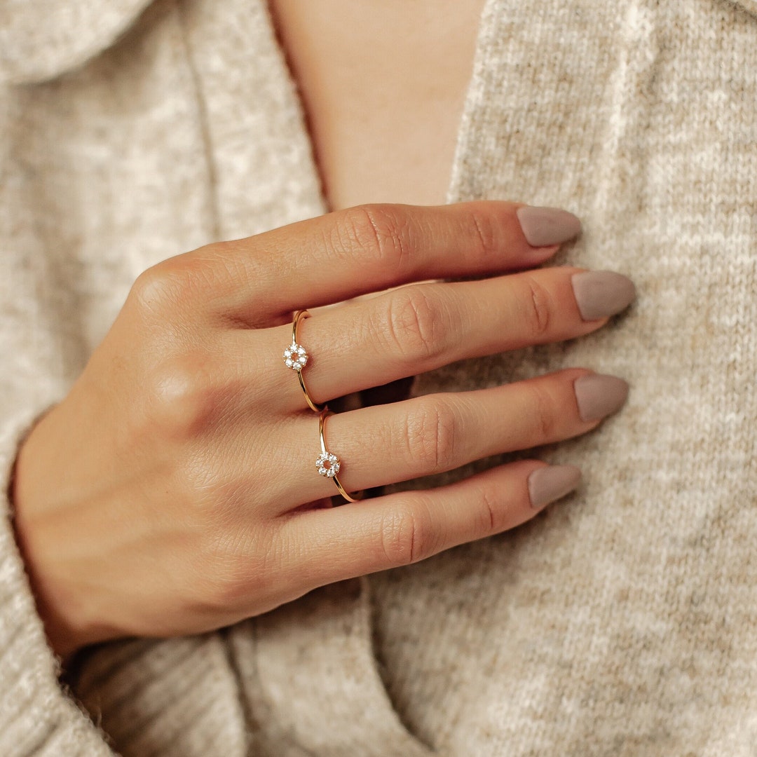 Sterling Silver Rings for Women | Golden Ring | Zirconia Flower Ring ...