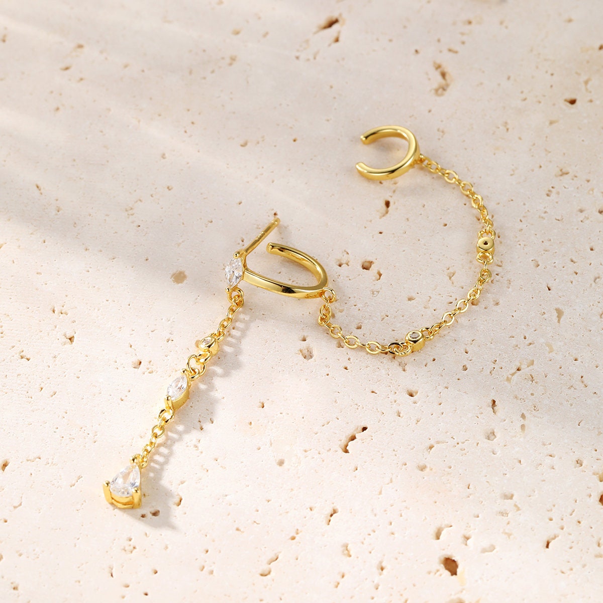 Double Ear Cuff | Chain Cuff Earring Sterling Silver | Double Earring ...