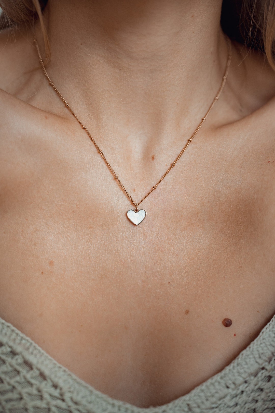 Heart Pendant Necklace in Rose Gold Delicate Shell Heart - Etsy