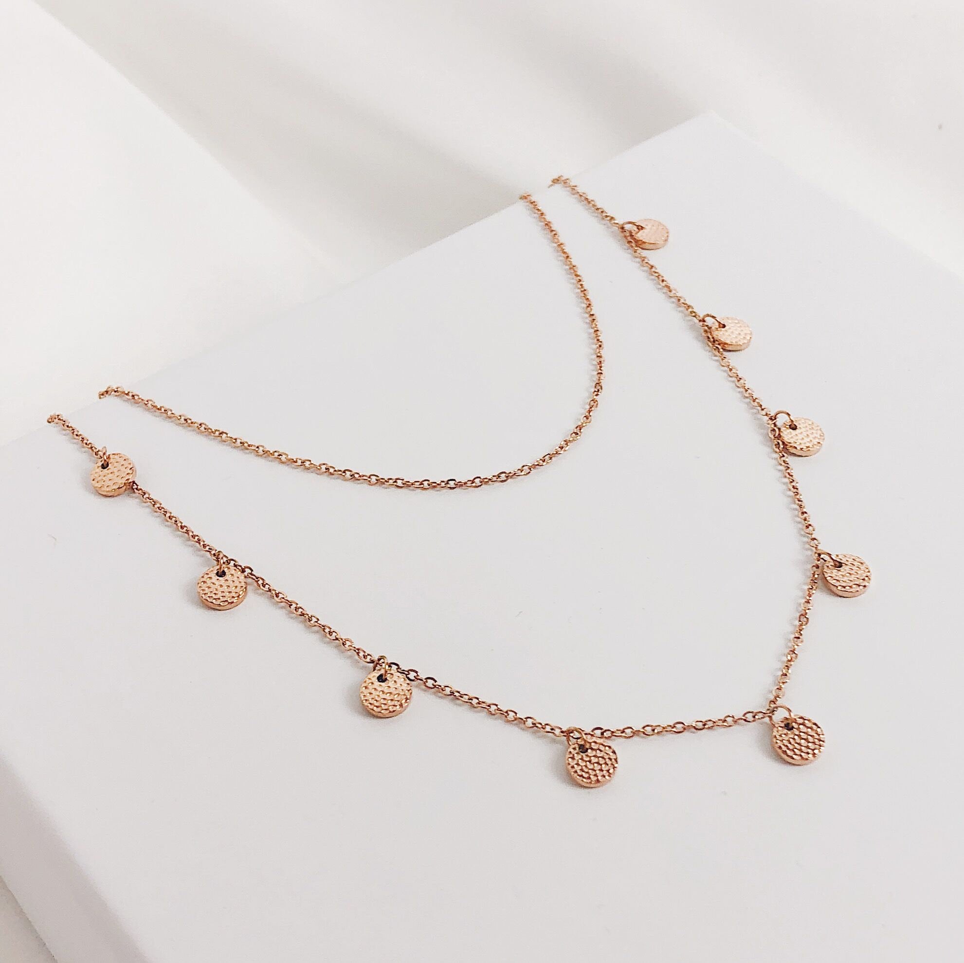 Textured Circle Layered Necklace Rose Gold | Dainty Women Necklace ...