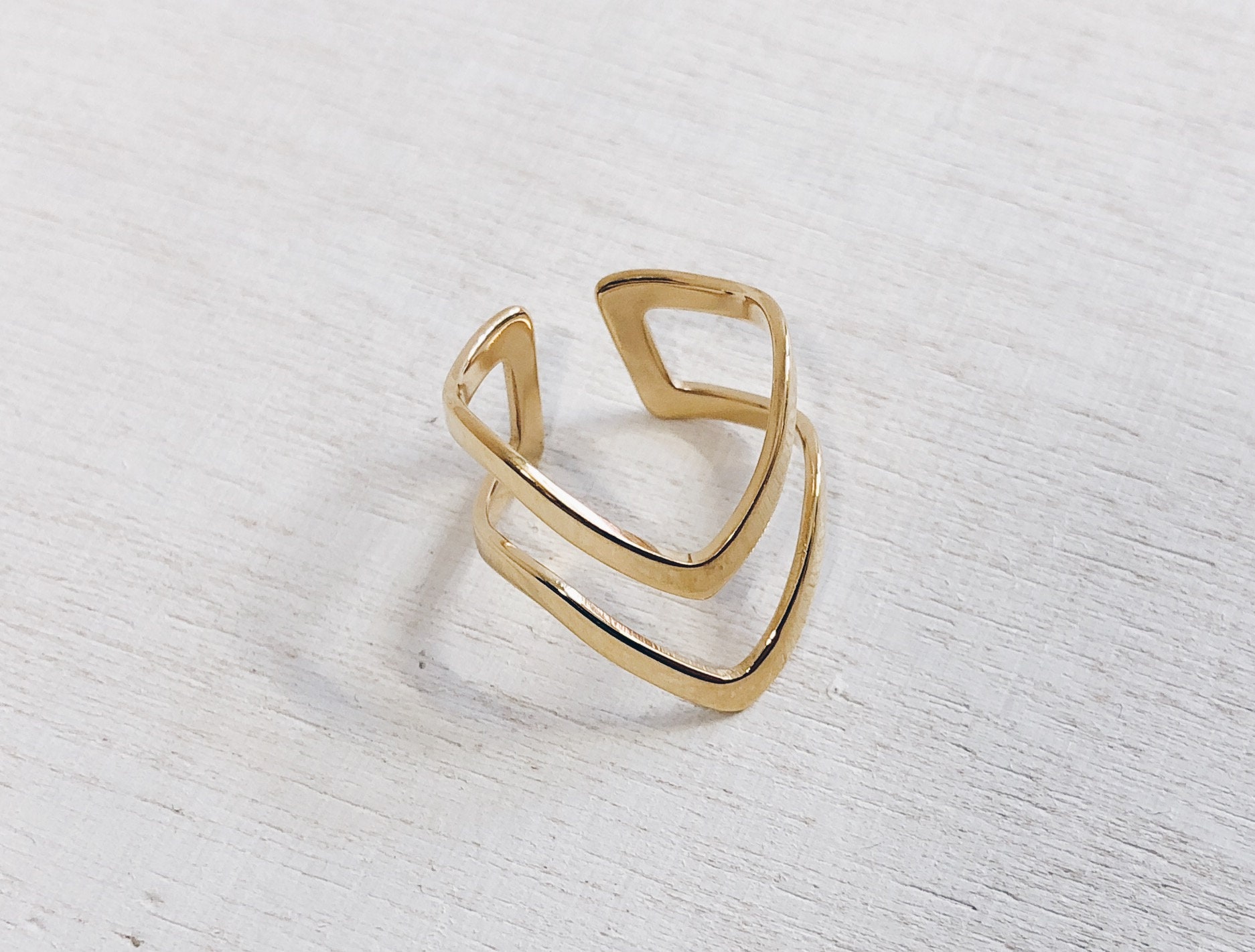 Offener Ring in Goldfarbe Statement Ring Doppel Chevron V - Etsy