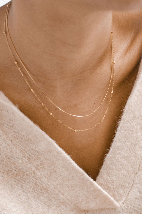 Feine Mehrreihige Kette Gold Frauen Halskette aus Edelstahl - Etsy