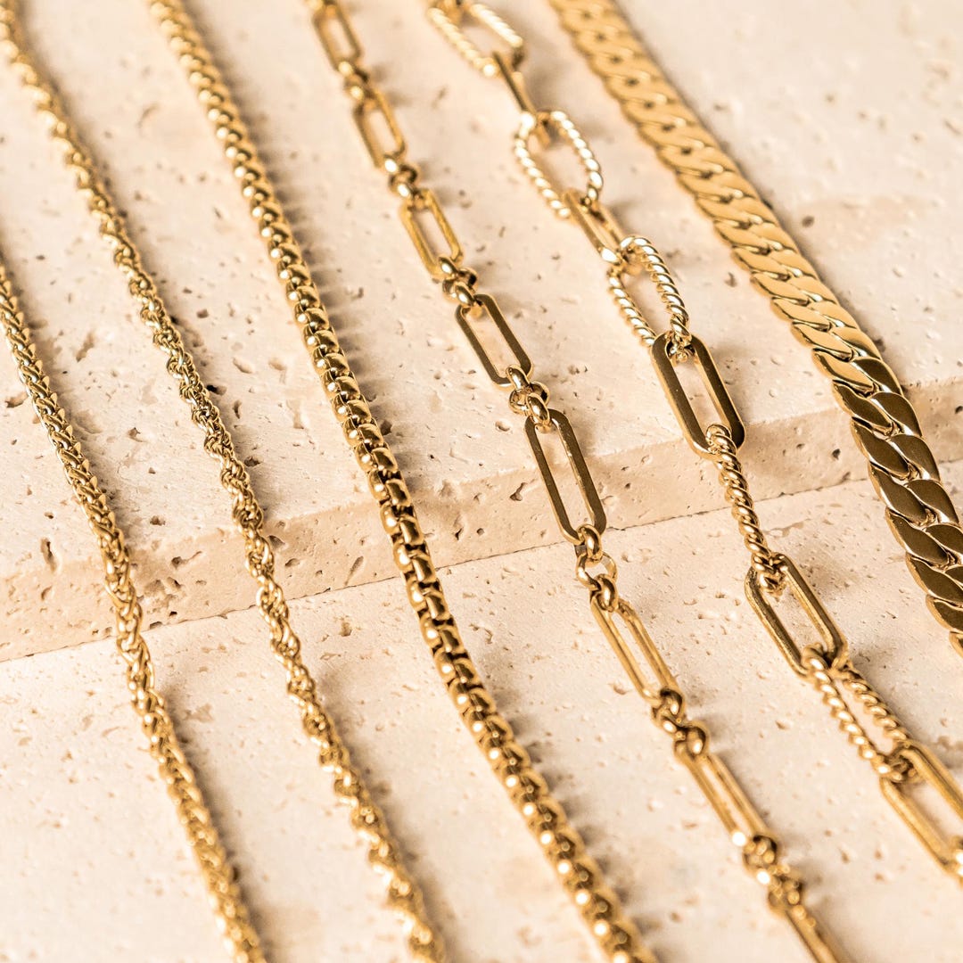 Waterproof Necklace Chain | Cuban Chain, Paper Clip Chain, Rope Chain ...