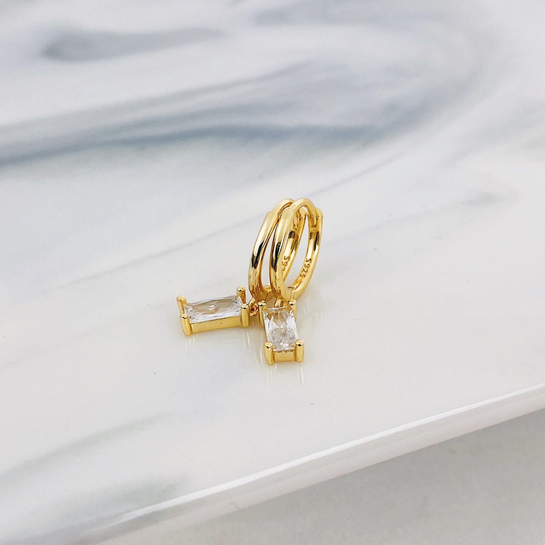 Ear Stack Set of 3 Sterling Silver Earrings Gold Plated | Baguette ...