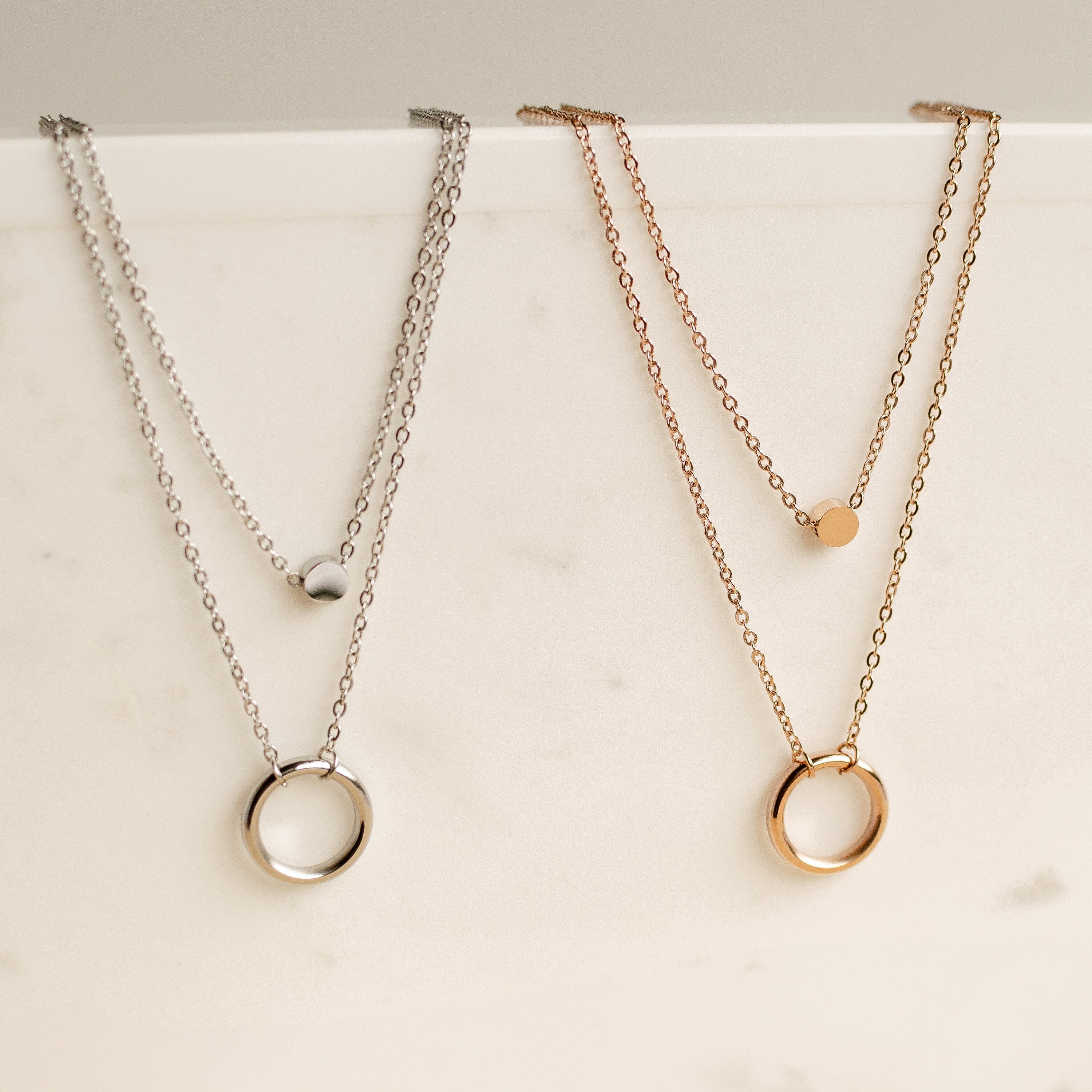 Double Layer Necklace | Gold Circle Necklace | Silver Layered Necklace ...