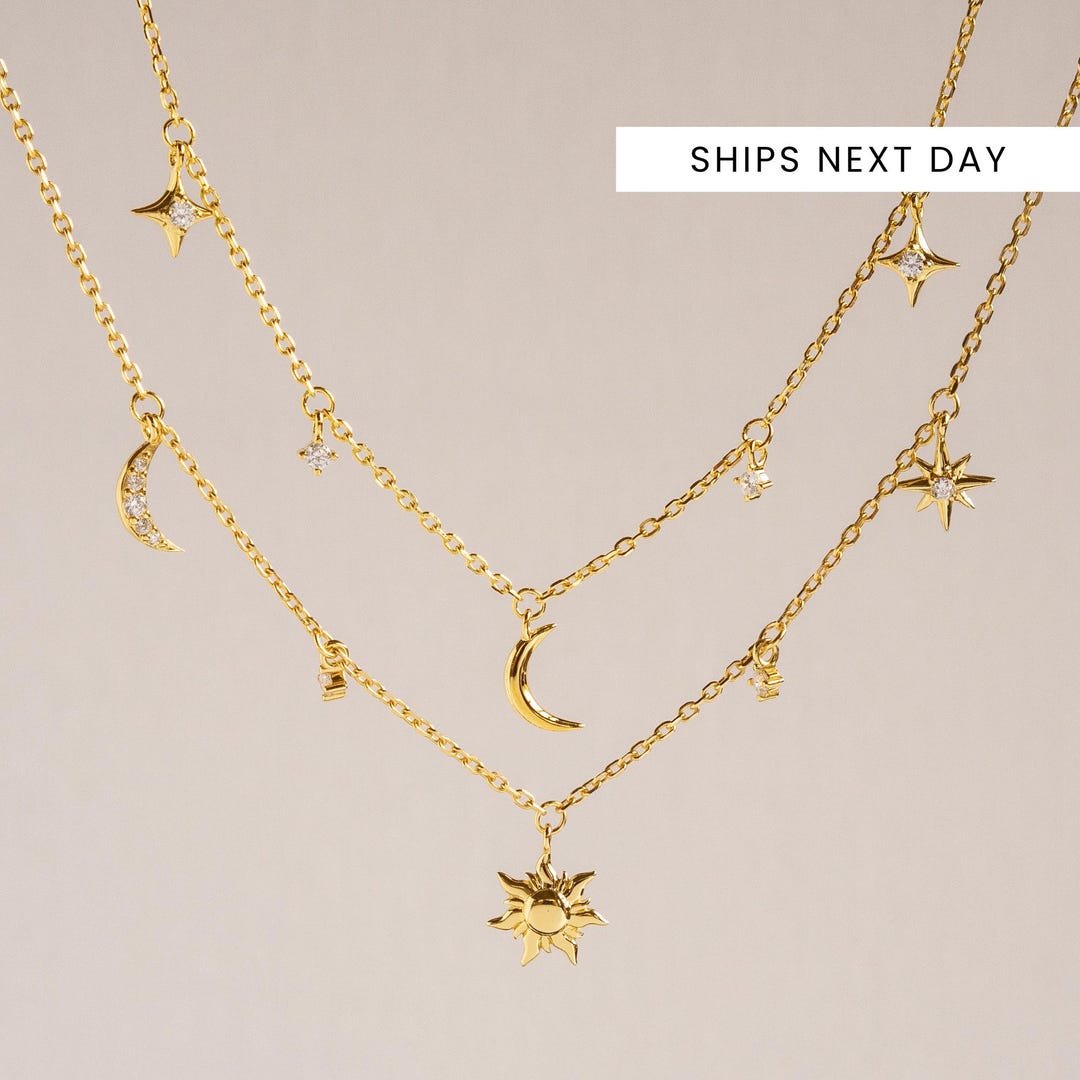 Celestial Necklace Sterling Silver | Sun Moon Necklace | Moon Star ...