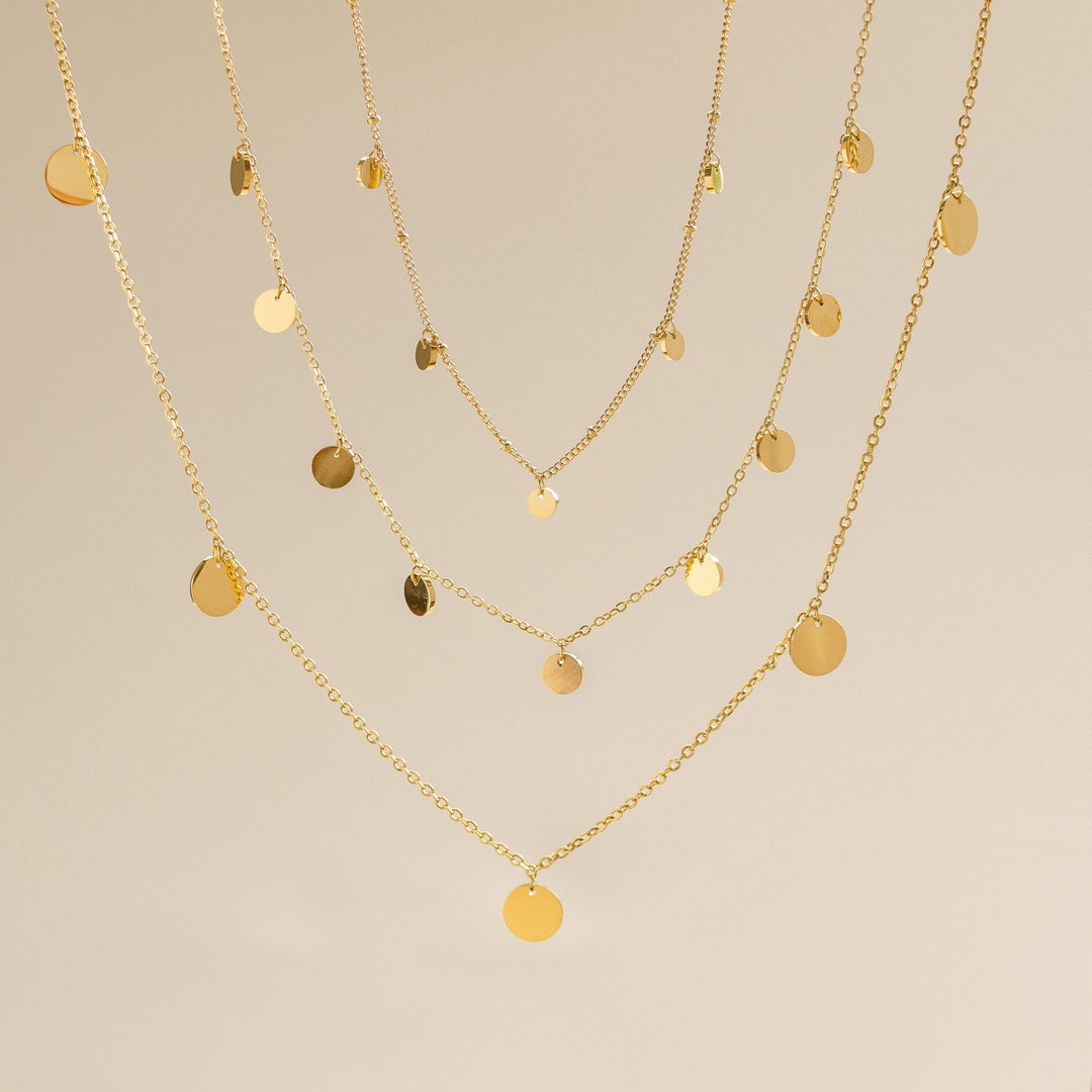 Gold Coins Necklace | Silver Disk Necklace | Small Coin Necklace ...