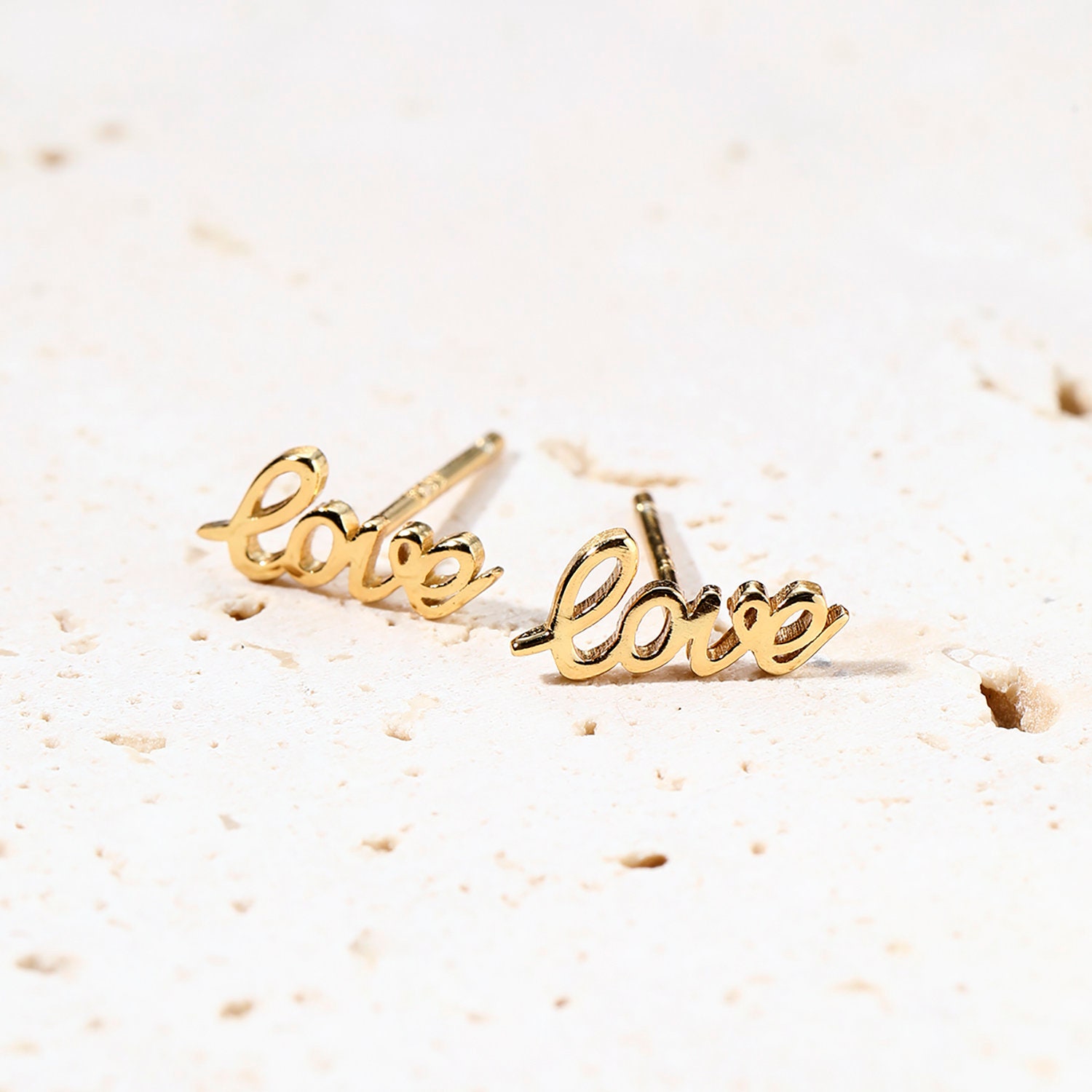 Cursive Love Stud Earrings Sterling Silver Small Love Studs - Etsy