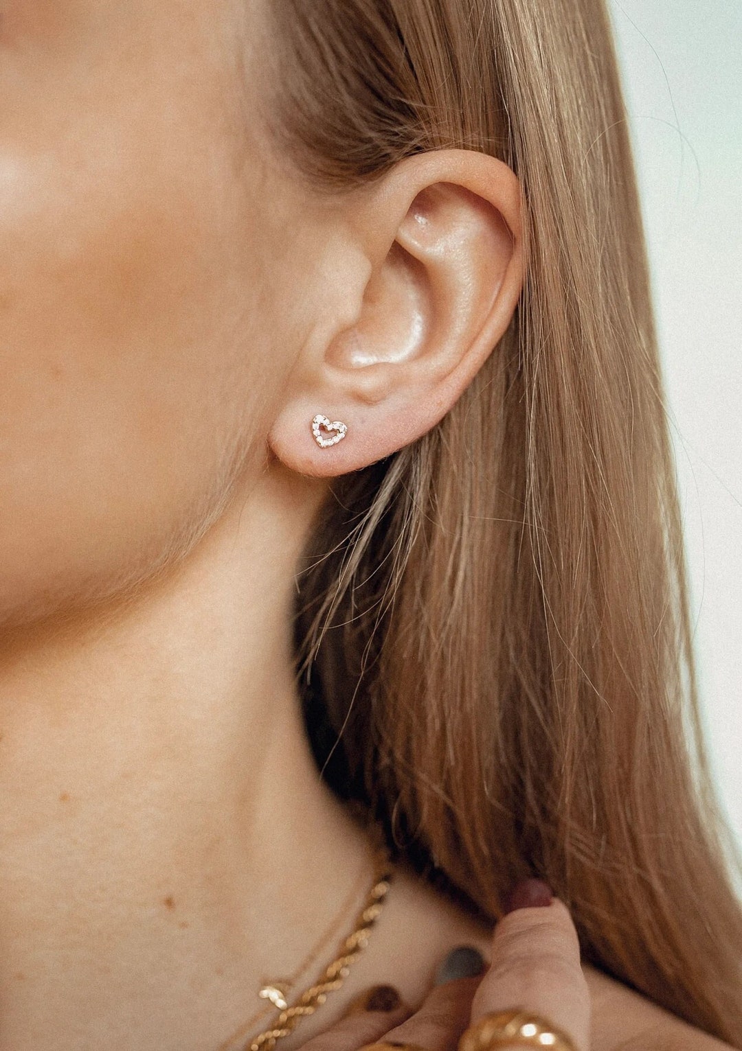 Amore 585 Gold Heart Stud Earrings 14K Solid Gold Ear Studs - Etsy