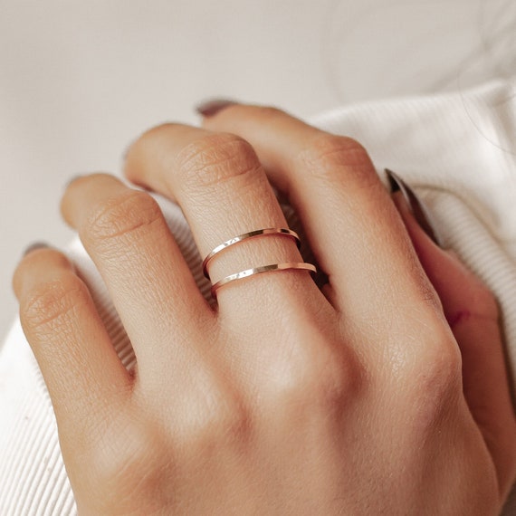 Delicate Rings Rose Gold Set of 2 Band Rings Stainless Steel Minimalist Jewellery Etsy