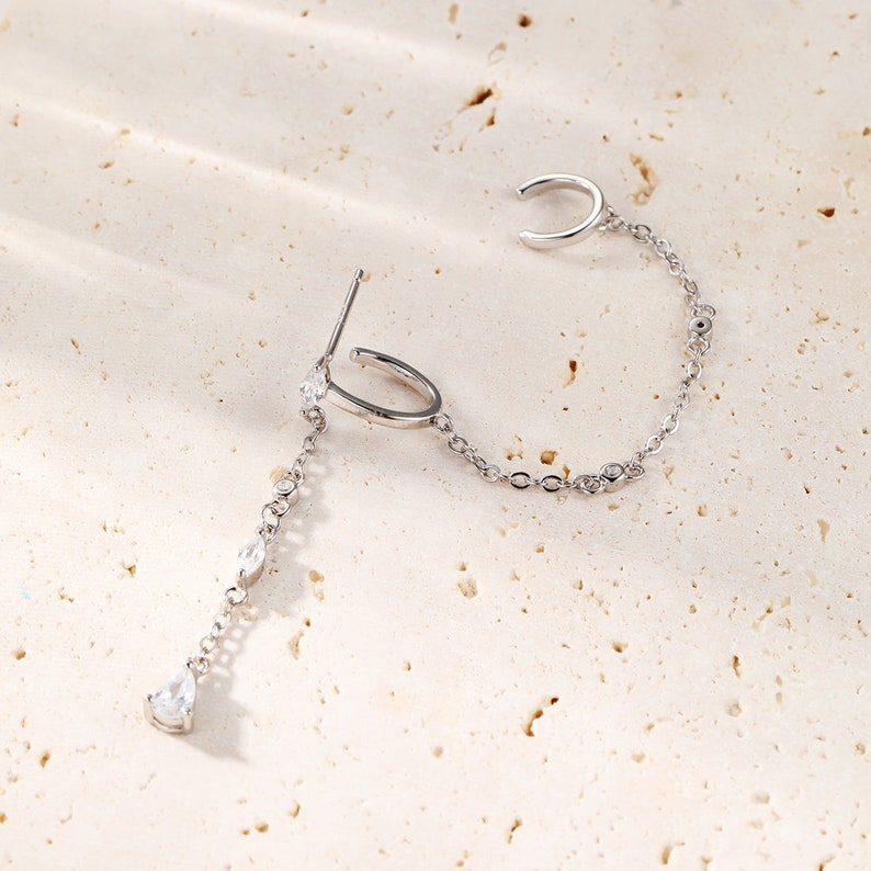 Double Ear Cuff | Chain Cuff Earring Sterling Silver | Double Earring ...