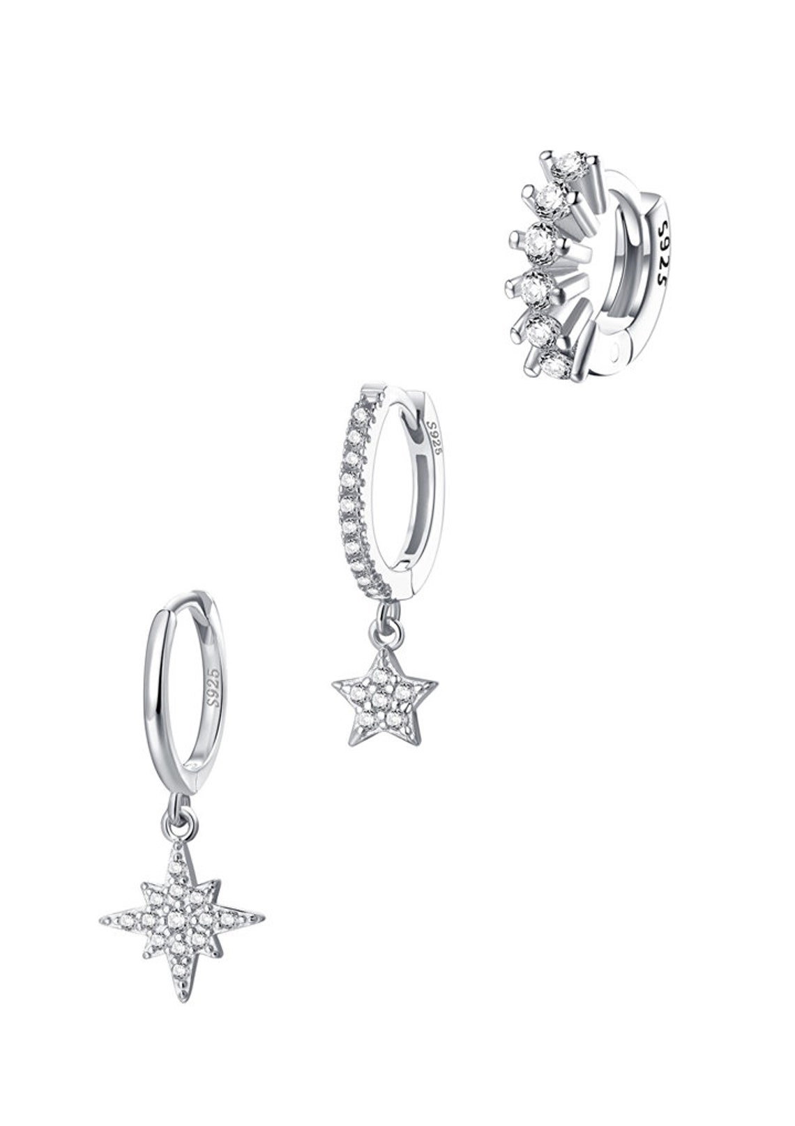 Silver Stacking Earrings Set Layering Trend 3 Earrings: Star - Etsy