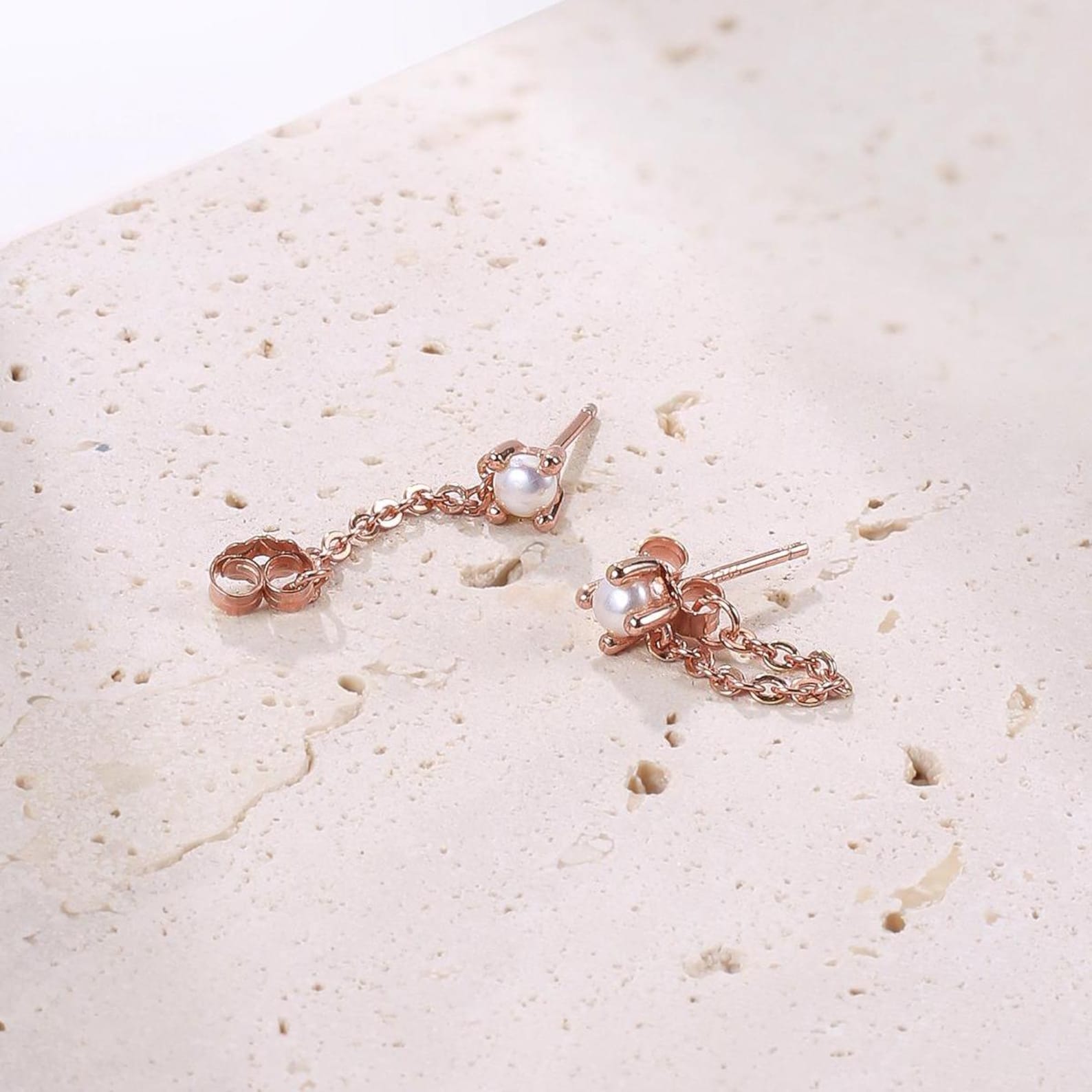 Pearl Chain Stud Earrings Sterling Silver | Gold Plated Dangle Earrings ...
