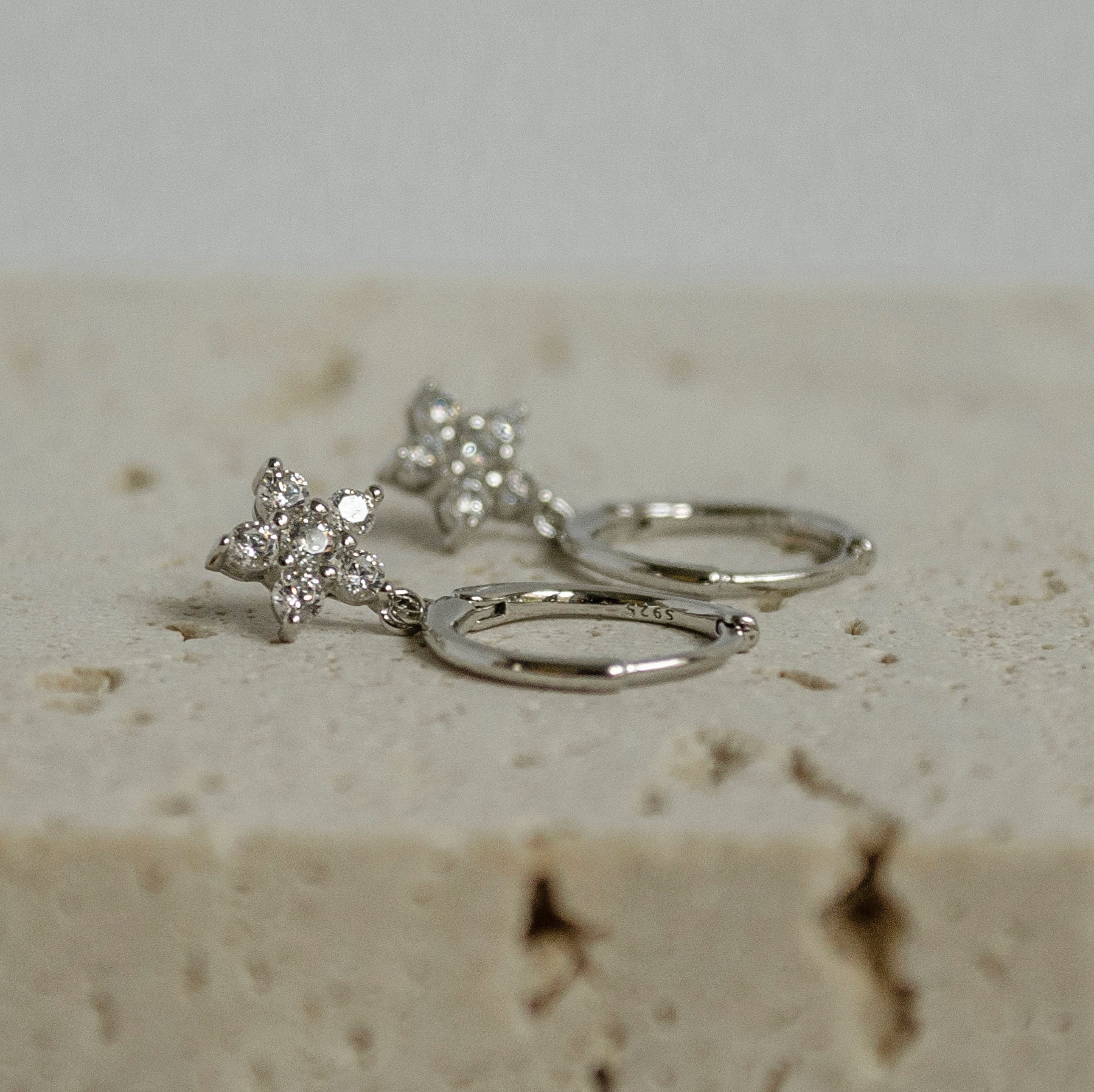 Stacking Set of 4 Sterling Silver Earrings Flower Inspired | 18K Gold ...
