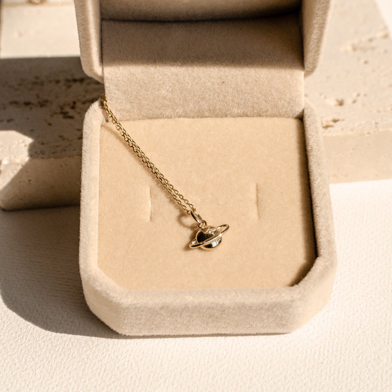 9K Gold Saturn Pendant Necklace: Delicate Celestial Charm With Chain ...