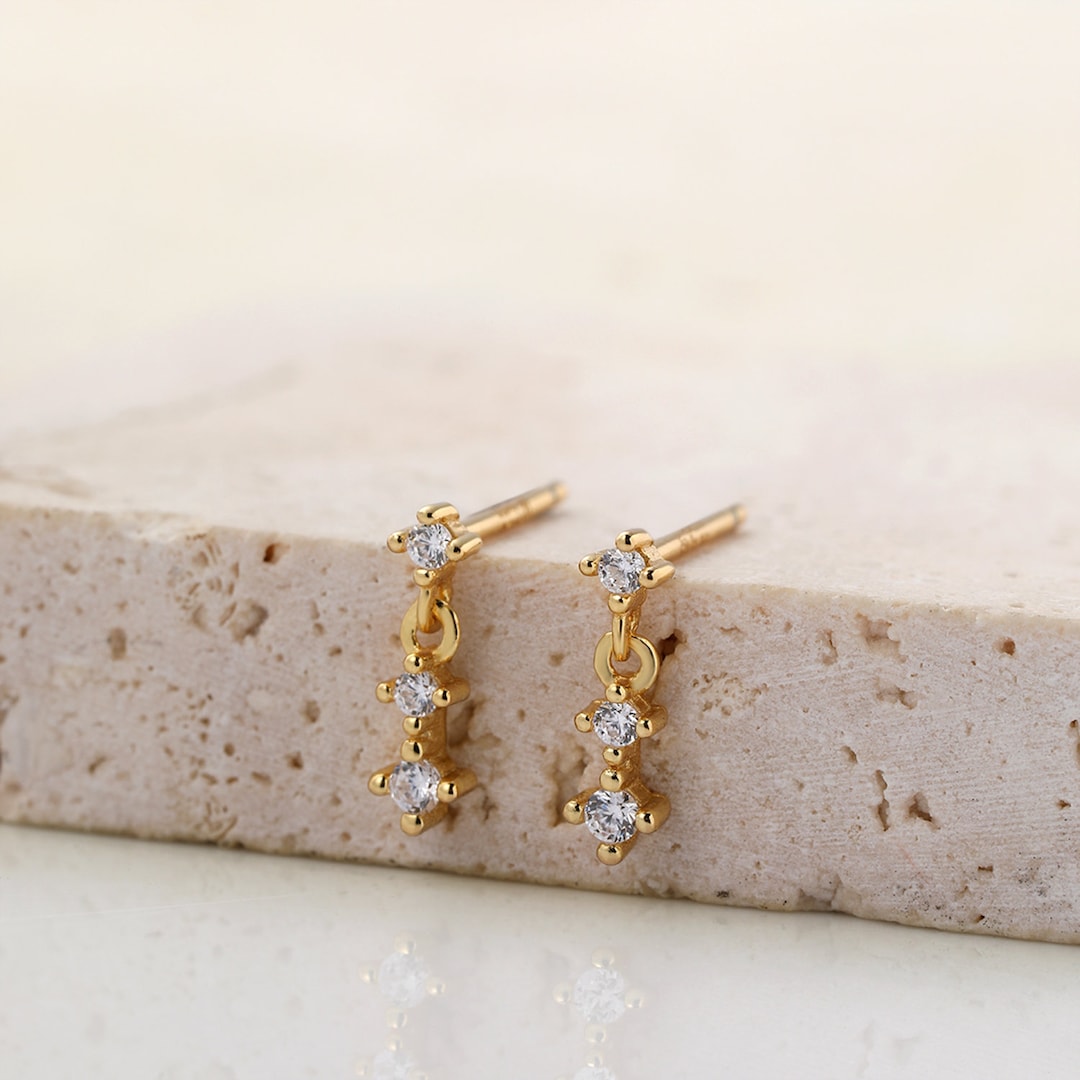 Delicate Drop Stud Earrings Sterling Silver | Small Drop Studs With ...