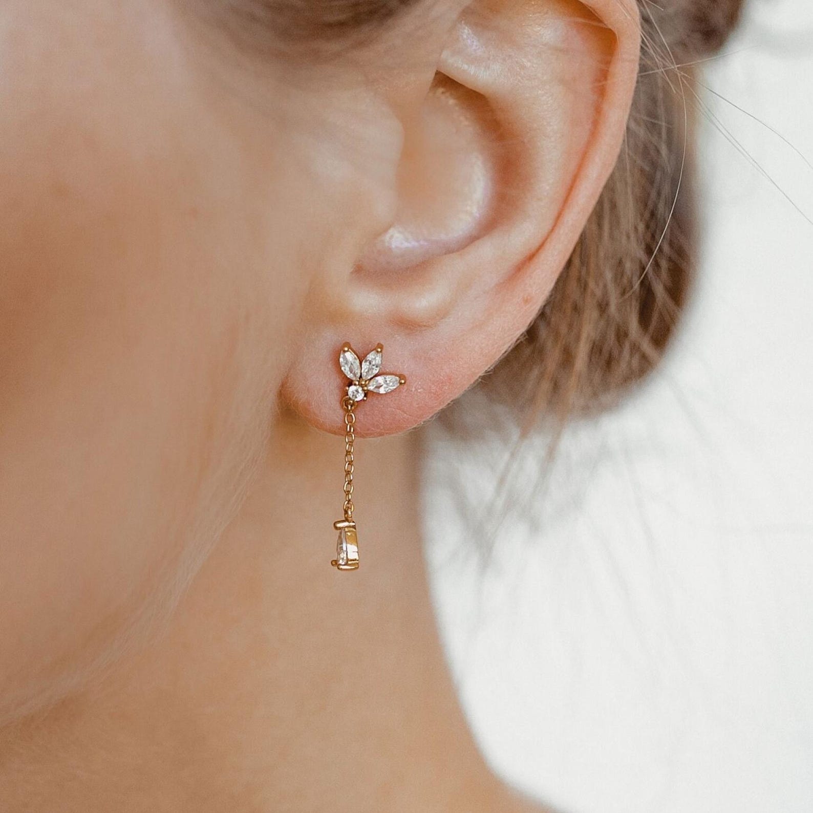 Teardrop Earrings Gold Plated Sterling Silver | Chain Stud Earrings ...