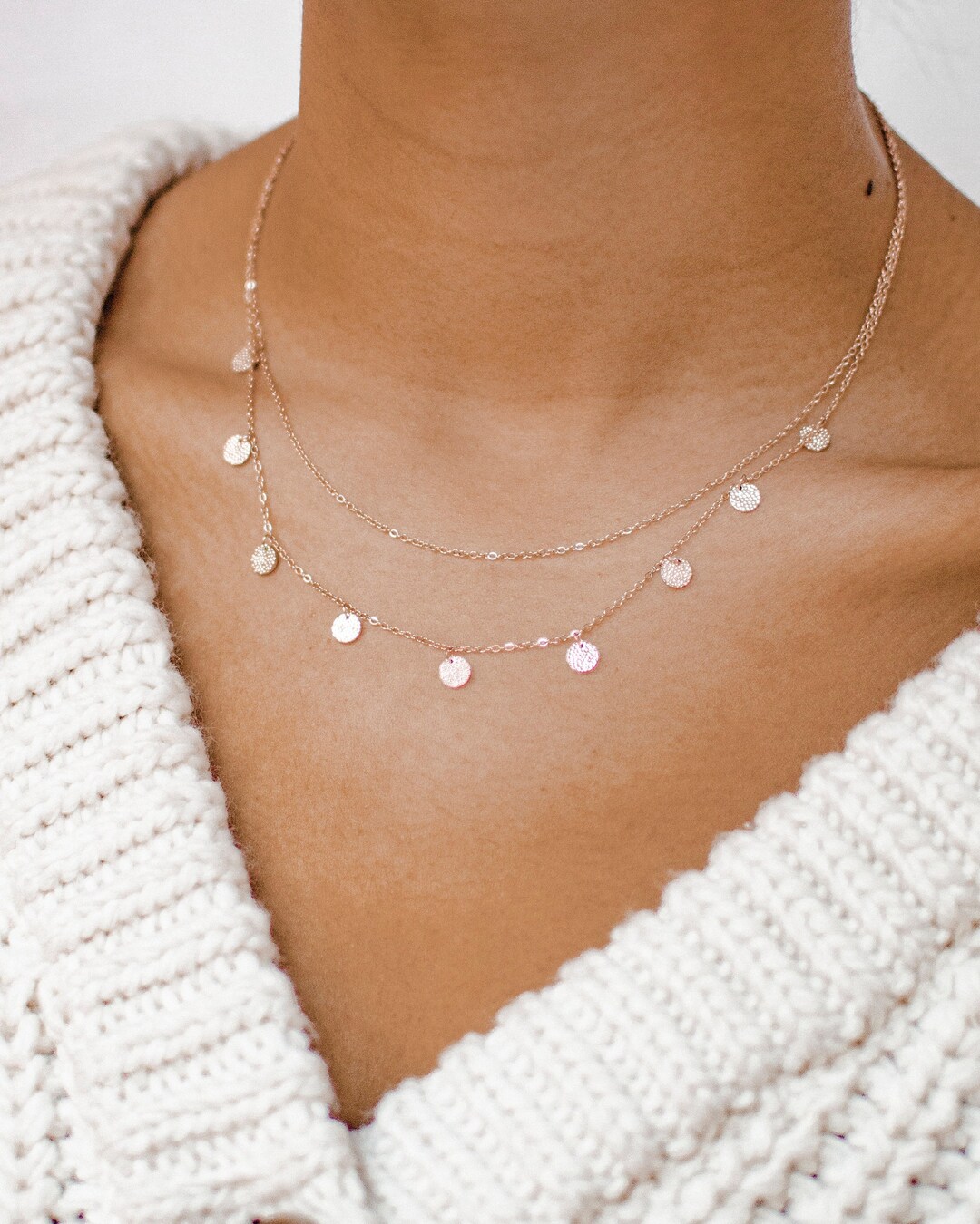 Textured Circle Layered Necklace Rose Gold Dainty Women - Etsy