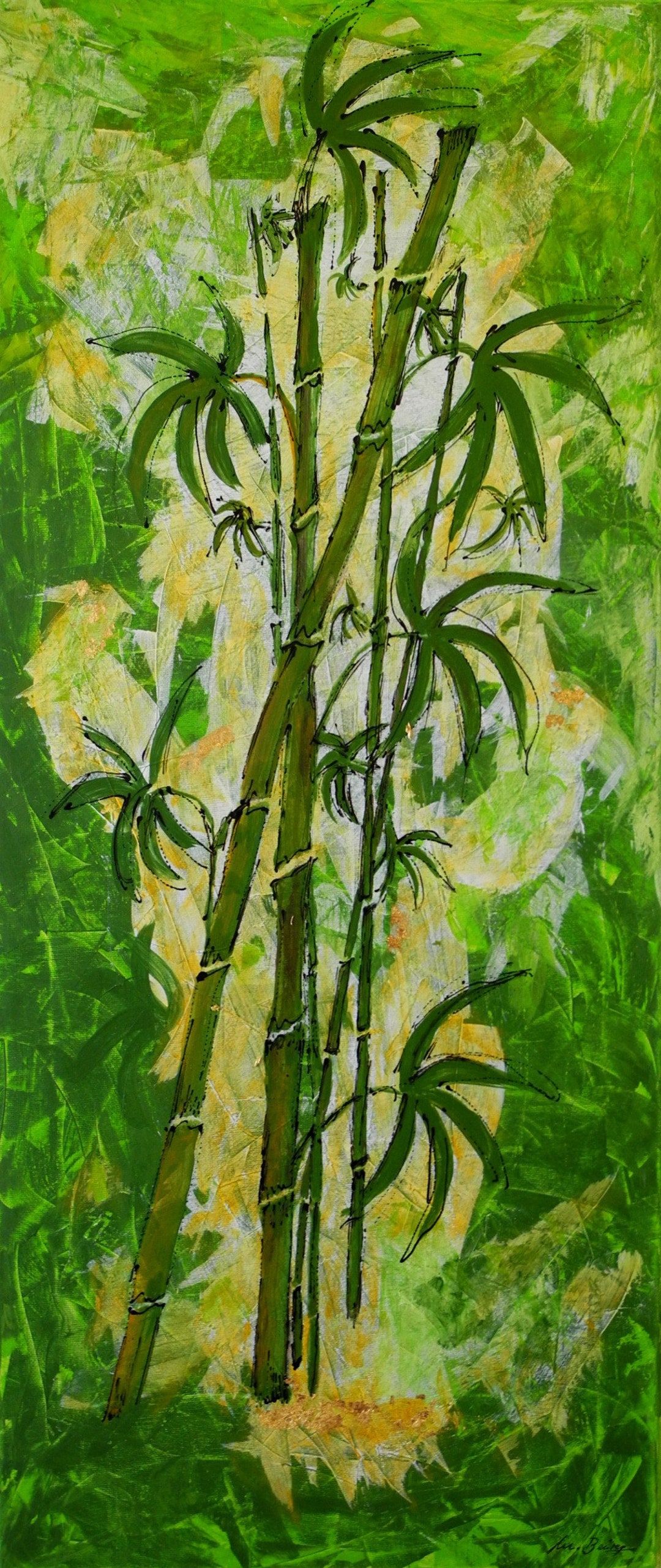 Bamboo 30x70 Acrylic on Canvas Stretcher Plants Natural Original Hand ...