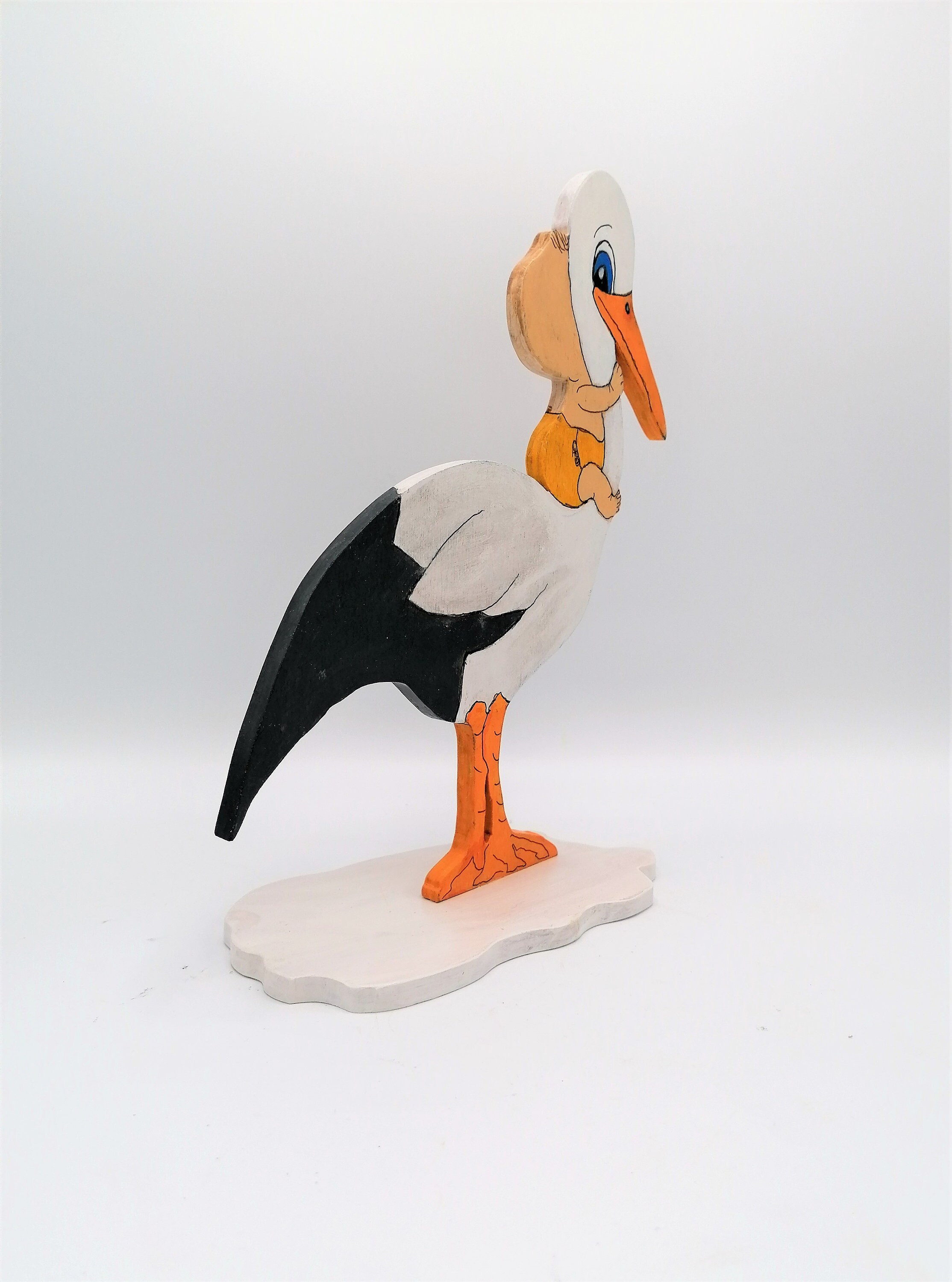 At birth - small stork with baby H 24 cm W 23 cm self cut and hand ...