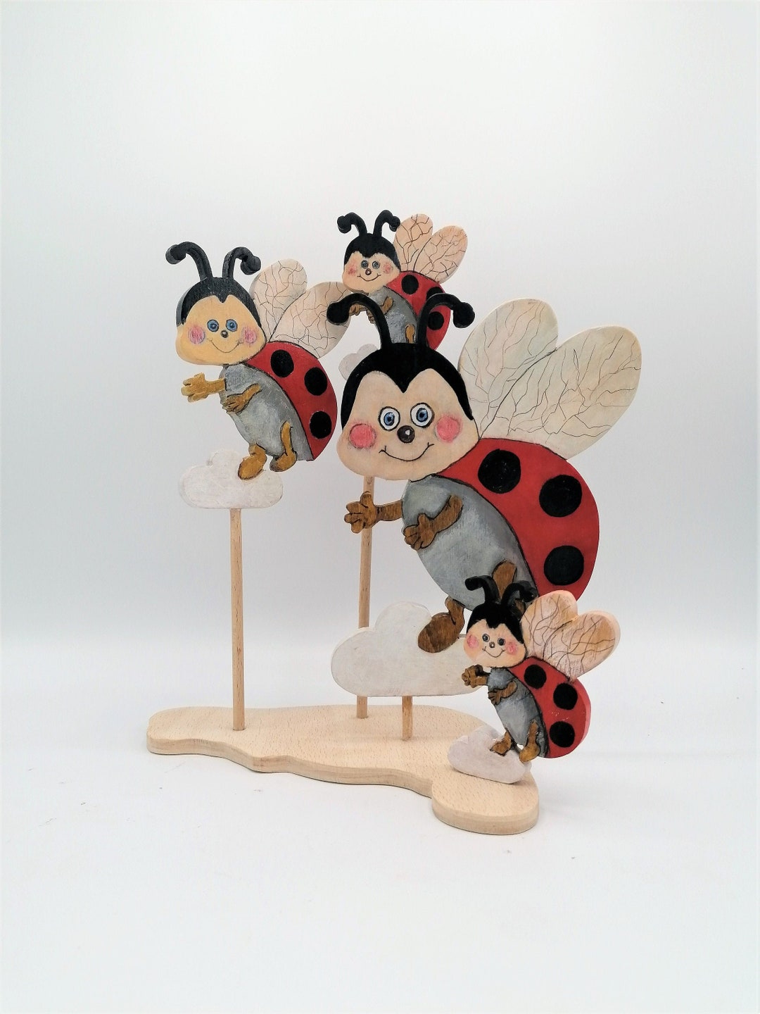 Summer Decoration Made of Beech Wood-four Ladybugs H 25 Cm W 20 Cm Self ...