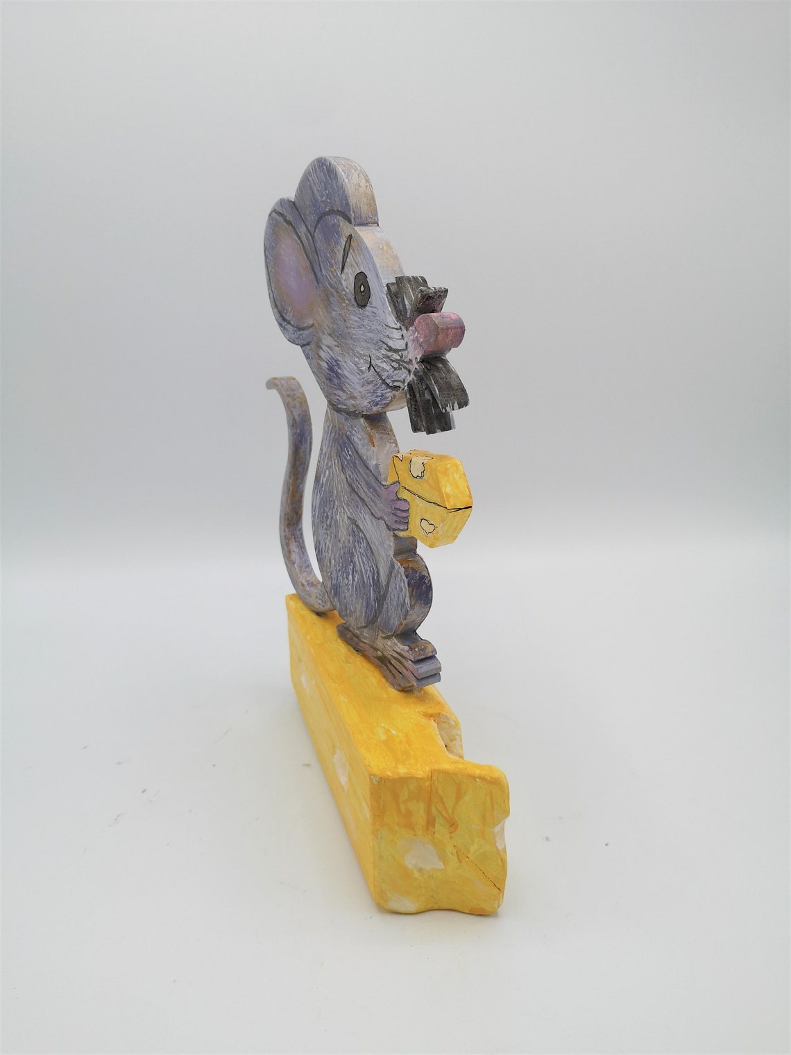 Decoration wooden mouse with cheese H 23.5 cm W 15.5 cm | Etsy