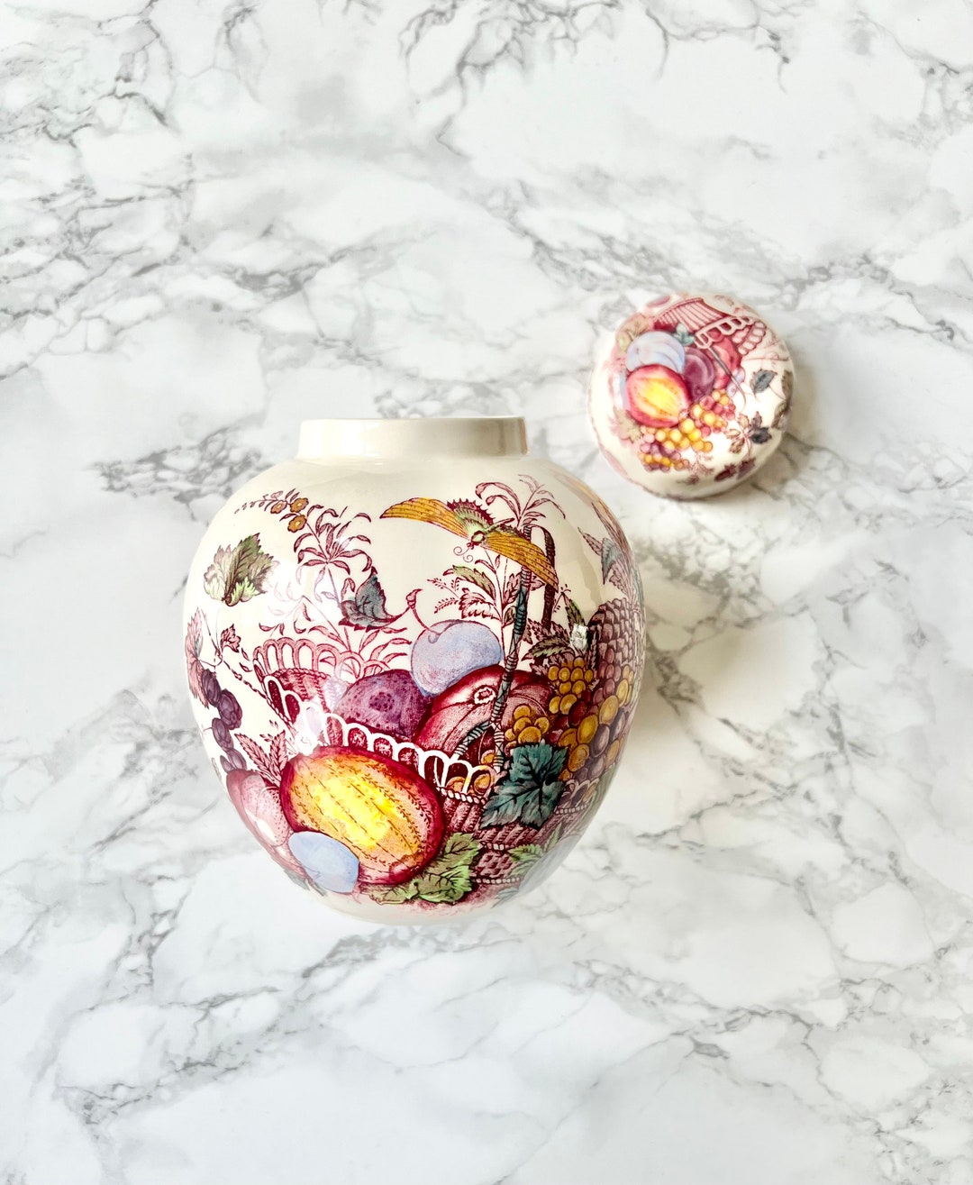 Mason Large Lidded Porcelain Ginger Jar Decorated With Fruits and ...