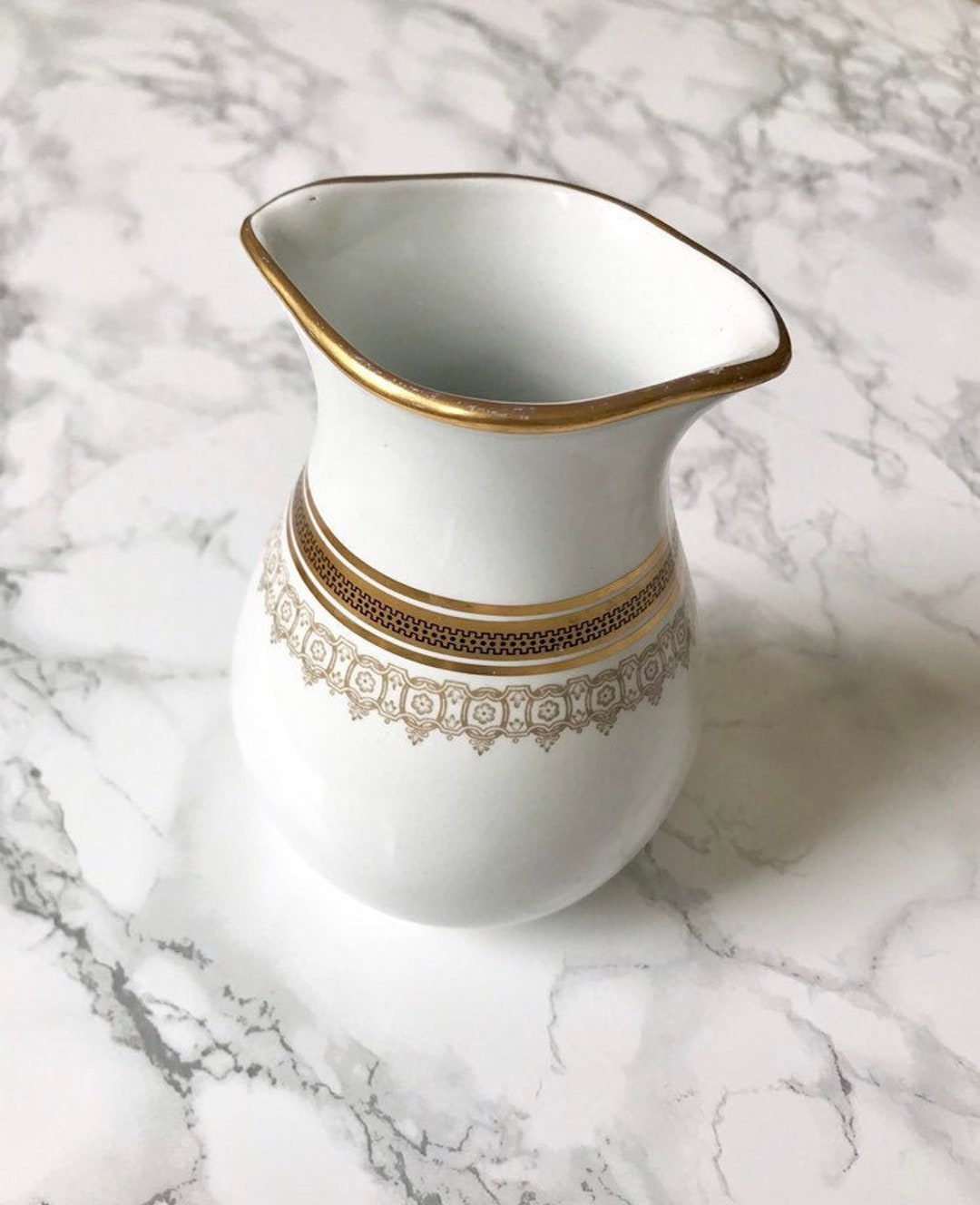 Antiguo jarrón victoriano Cauldon porcelana oro decoración pequeño ...