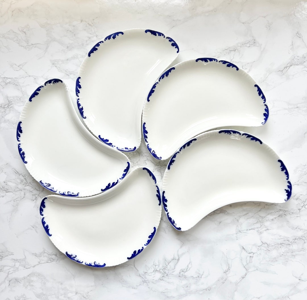5 Antique Side Plate Half Moon Shape Cauldon English Porcelain Moon ...