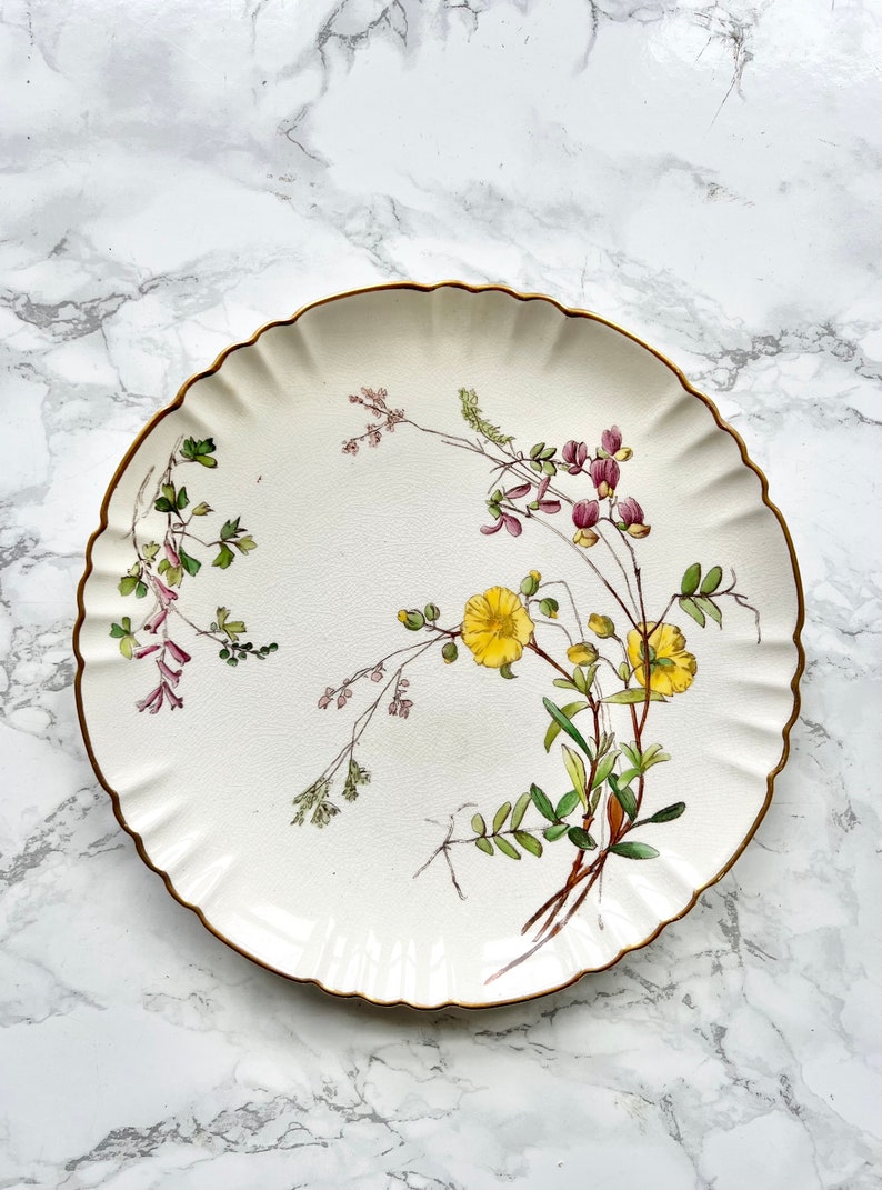 Set of 2 Antique Minton Plates Hand Painted Scalloped Edge Bird Vegetal ...