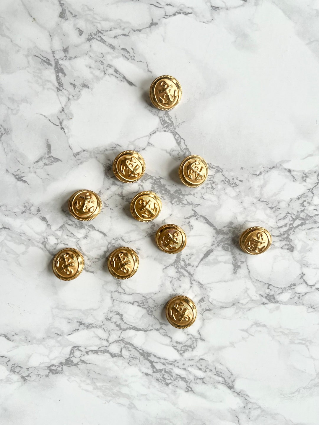 Set of 10 French Navy Uniform Buttons in Gilt Brass Decorated With Navy ...
