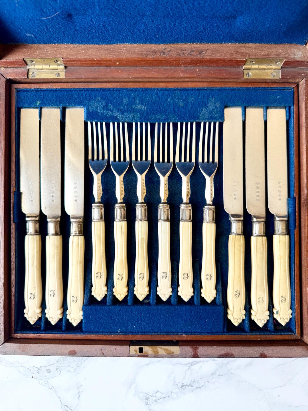 Antique Cased Cutlery Set 24 Pieces Edwardian Victorian Era Matching ...