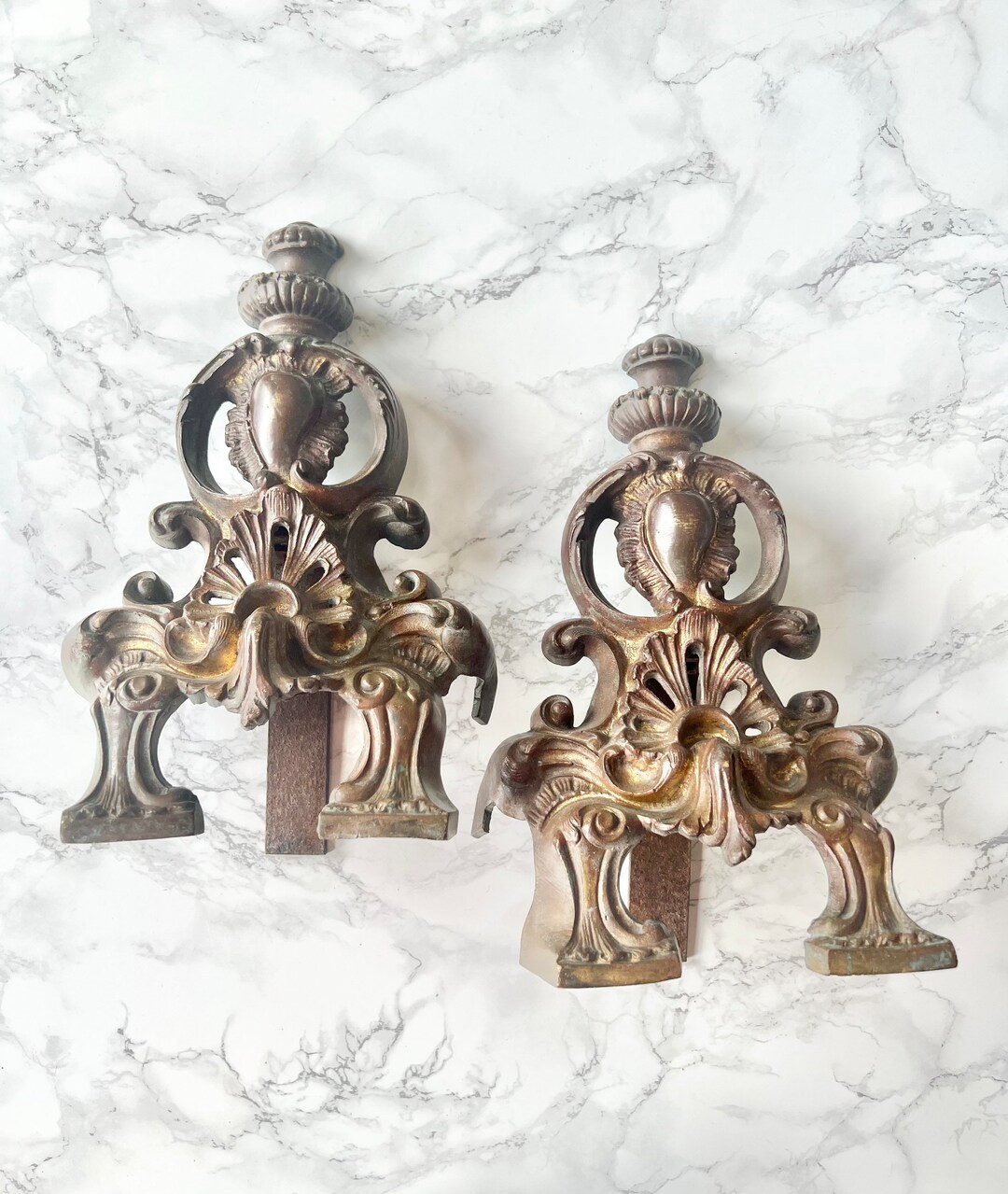 Pair of Antique French Fire Dogs in Solid Bronze Formerly Gilded ...