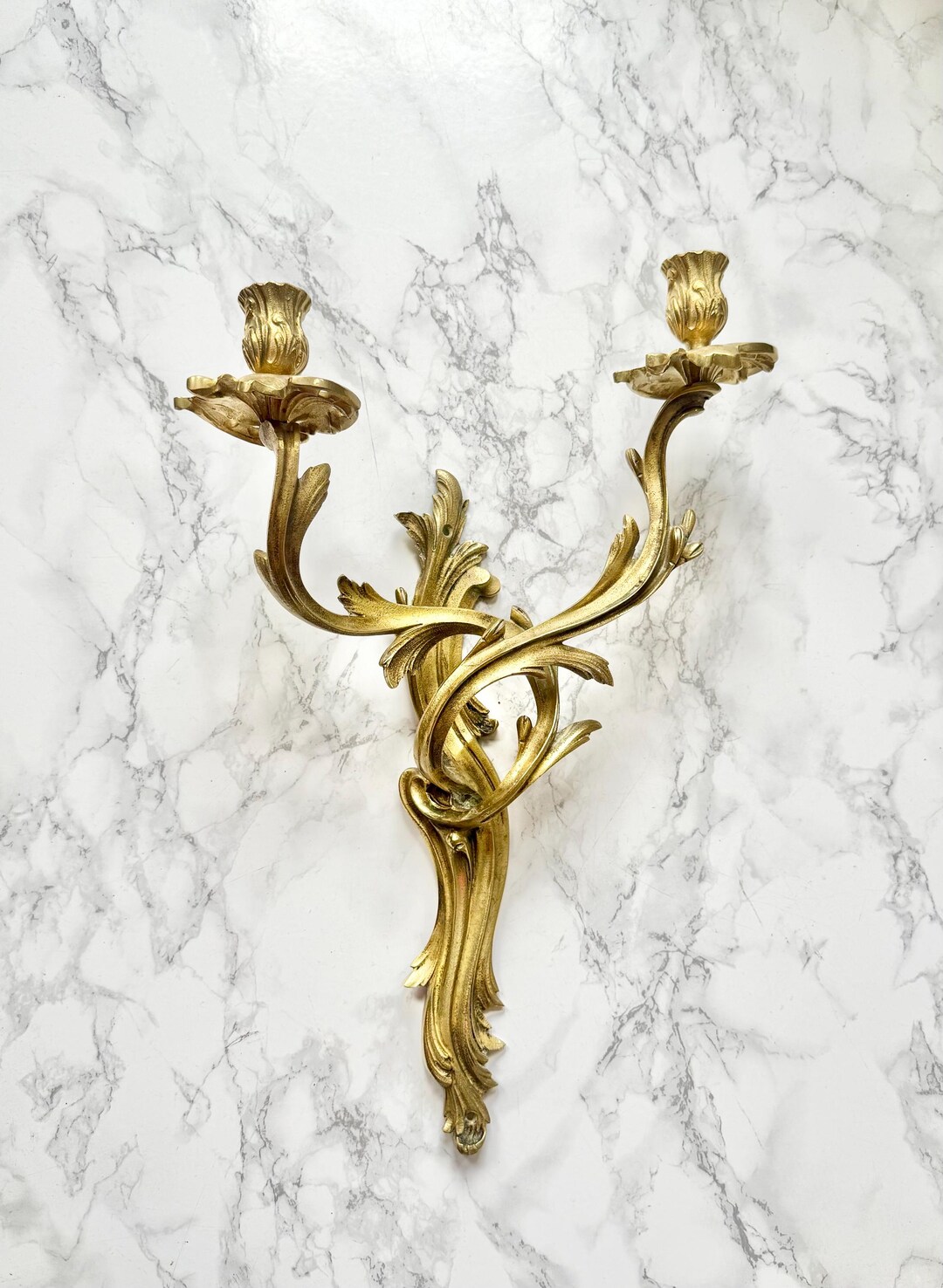 Antique French Rococo Rocaille Louis XV Gilded Bronze Wall Candlestick ...