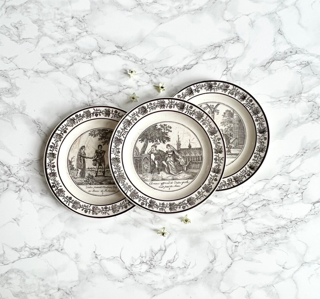 3 Plates With Decoration Printed in Black Telling the Story of Victor ...
