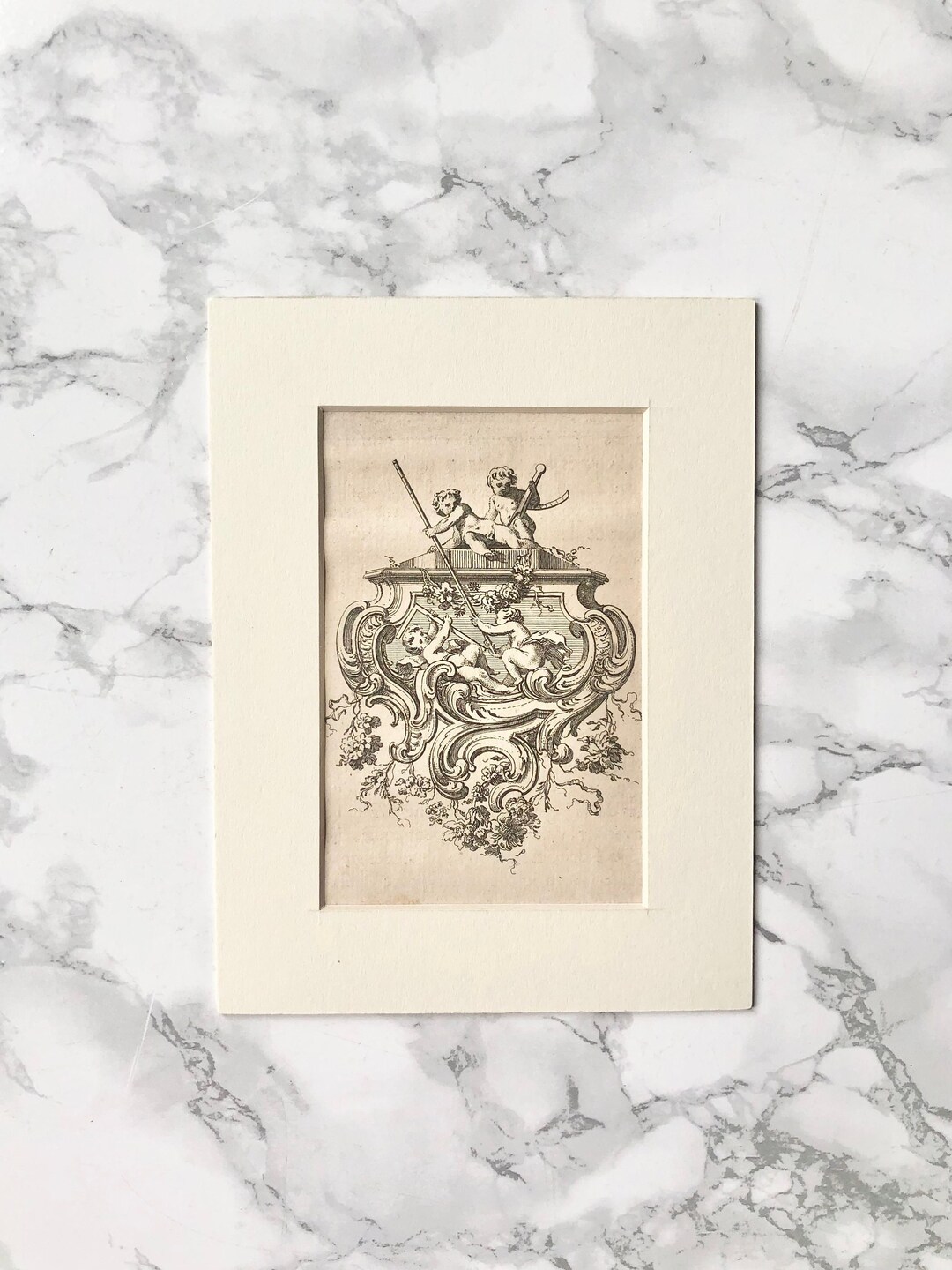 Antique 1700 French Engraving Depicting Cherubs in a Decor - Chateau ...