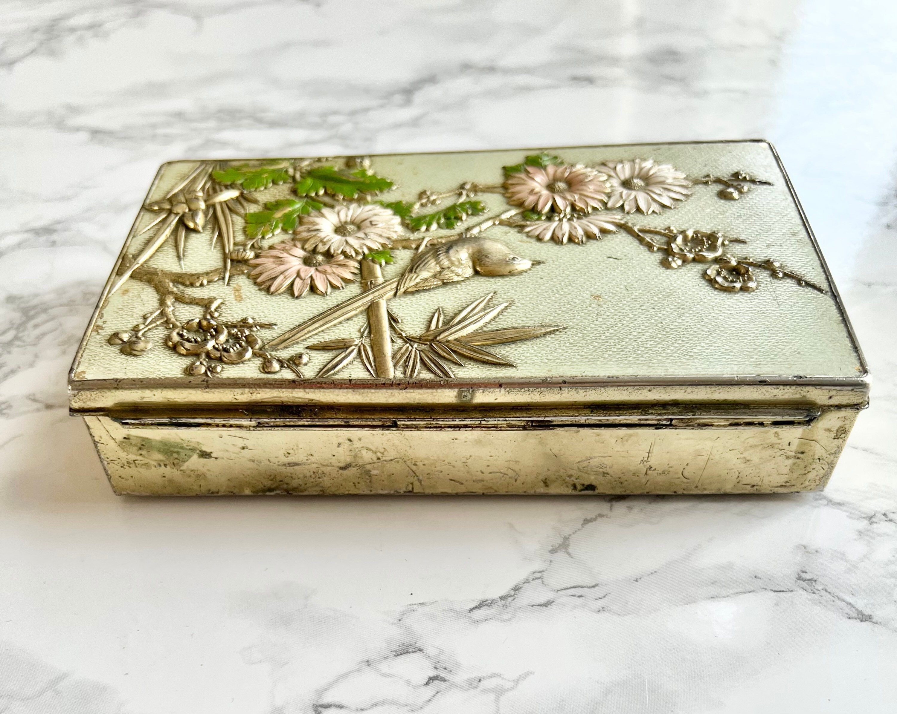 Pretty Old Japanese Box With Enamel Decoration of Birds and - Etsy UK