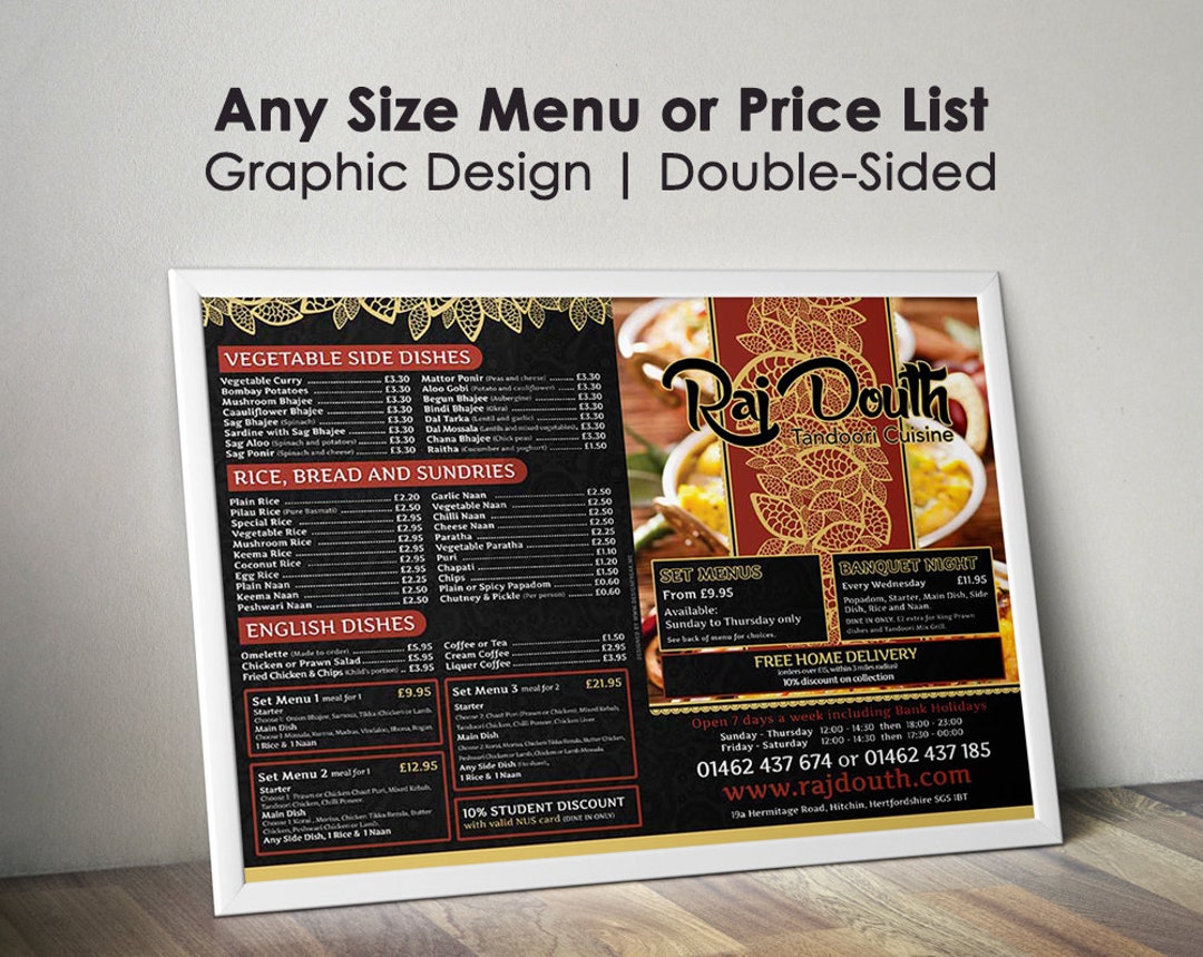 Any Size Menu or Price List | Graphic Design | Double-sided - Etsy