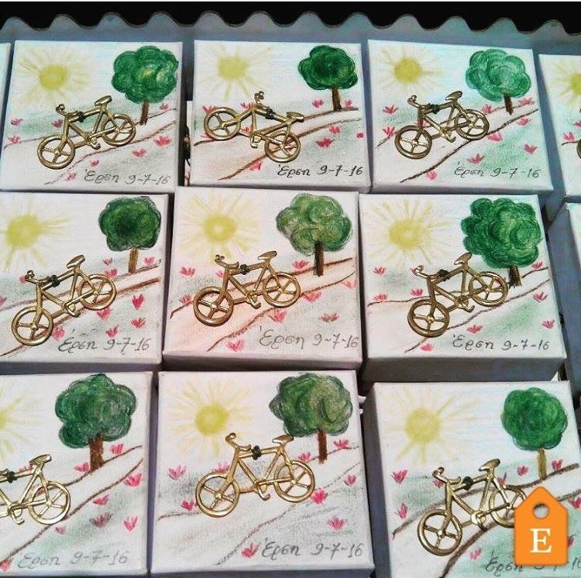 Bomboniere, Handmade Baptism Favors, Handmade, Each Favor is Handpainted, Raw Bronze Bike on Lid ...