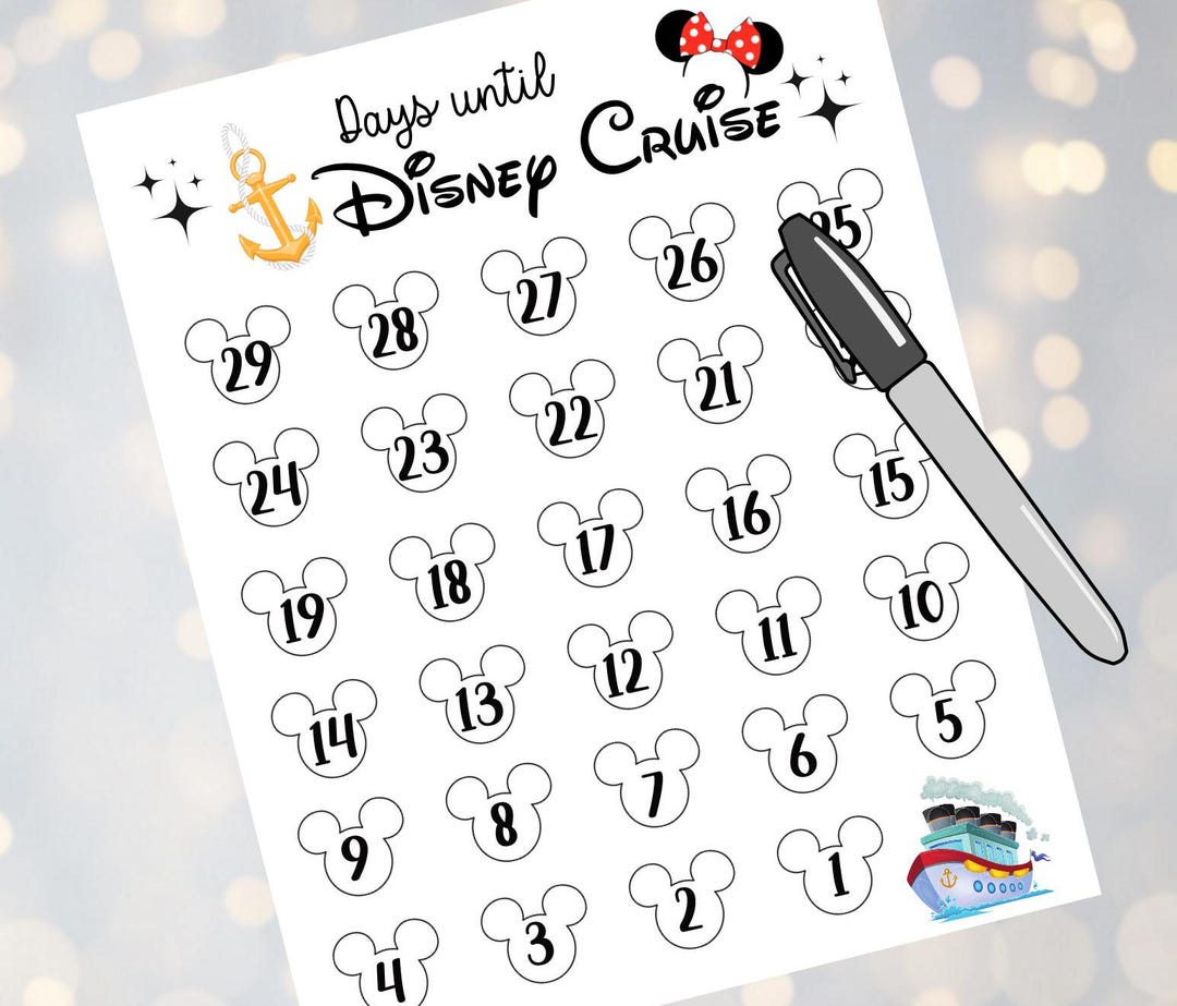 Countdown to Disney Cruise Printable, Days Until Disney Cruise Coloring ...
