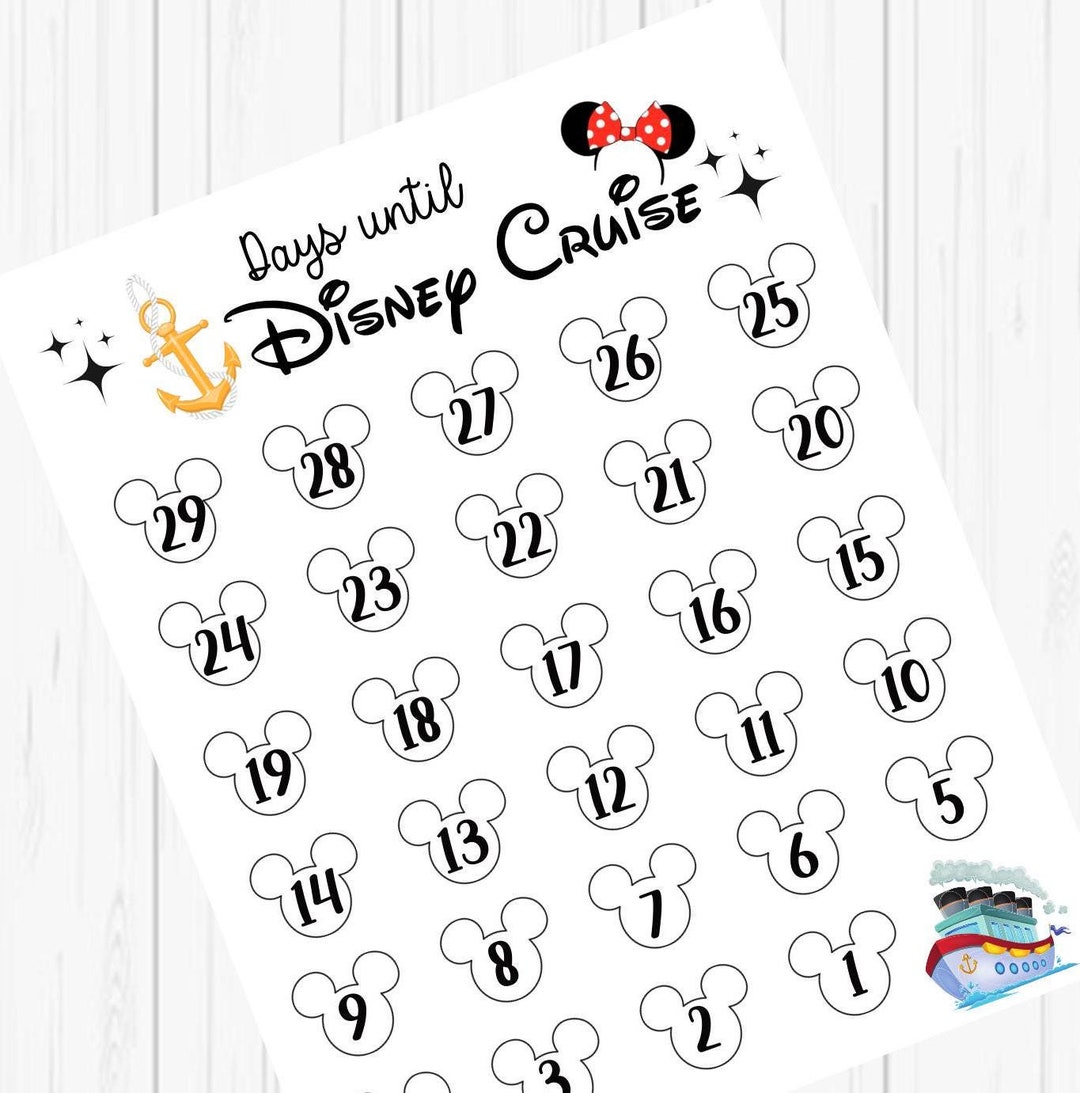 Countdown to Disney Cruise Printable, Days Until Disney Cruise Coloring ...