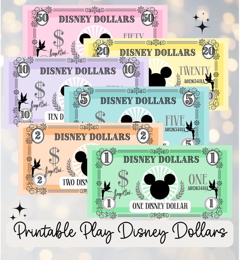 Disney Dollar Printable Play Money for Kids Party Activity for ...