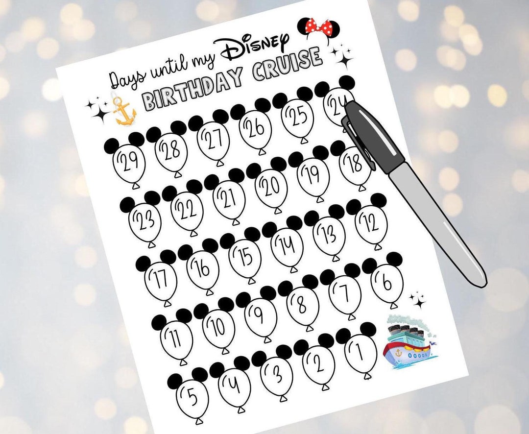 Birthday Disney Cruise Countdown Printable, Print at Home Birthday ...