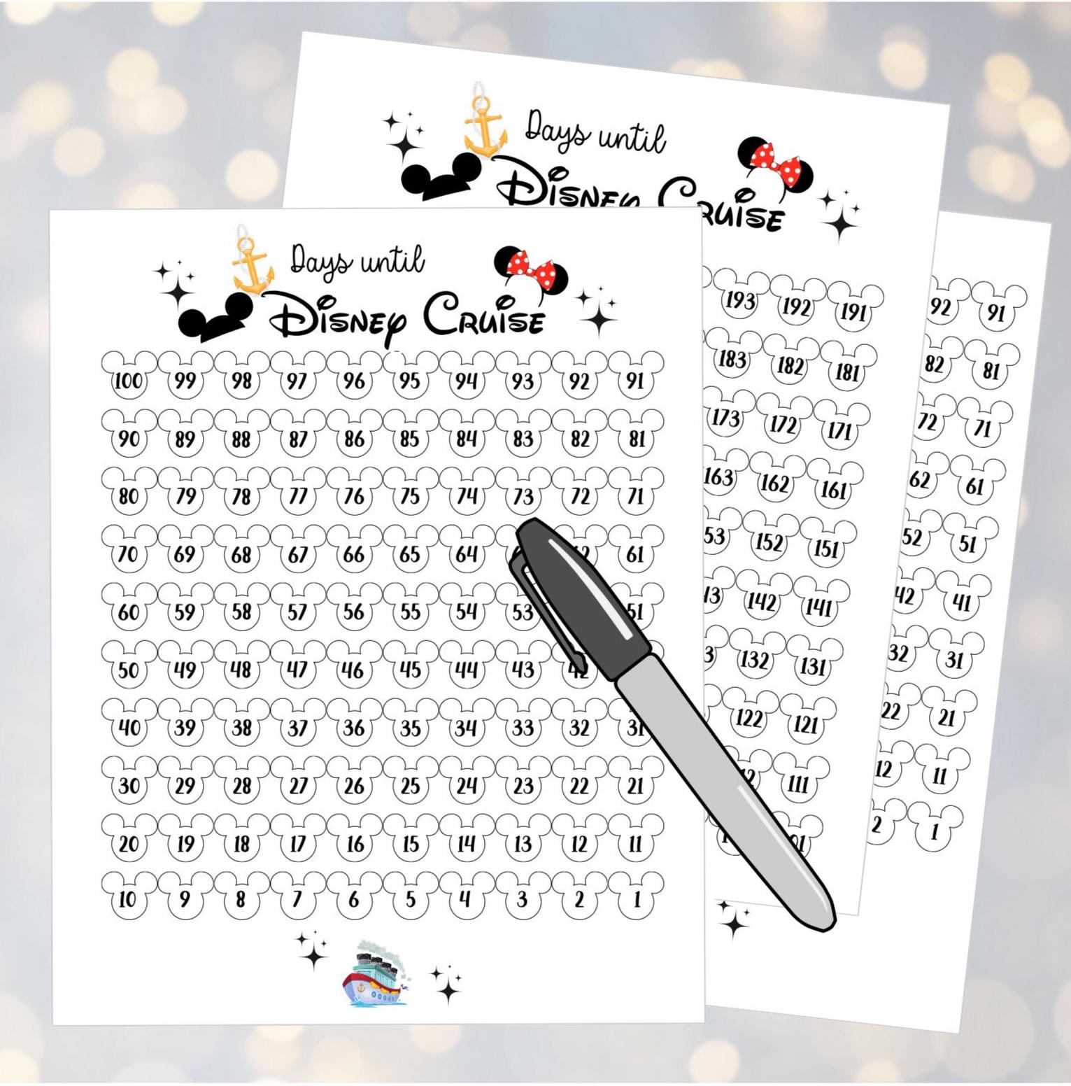 Countdown to Disney Cruise Printable, Days Until Disney Cruise Coloring ...