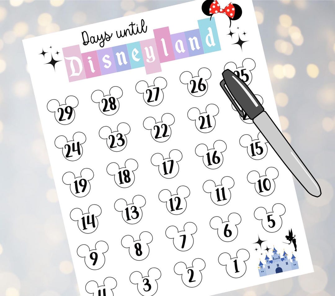 Countdown to Disneyland Printable, Days Until Disney Coloring Page - Etsy
