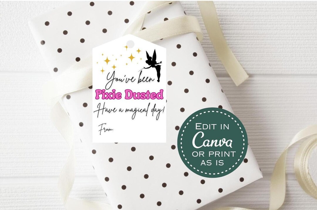 Pixie Dusted Pink Tinkerbell Gift Tag Printable, Gift for Cruise, Print ...