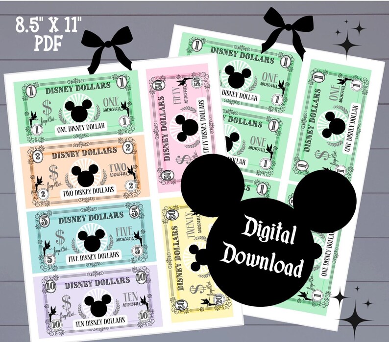 Disney Dollar Printable Play Money for Kids Party Activity for ...