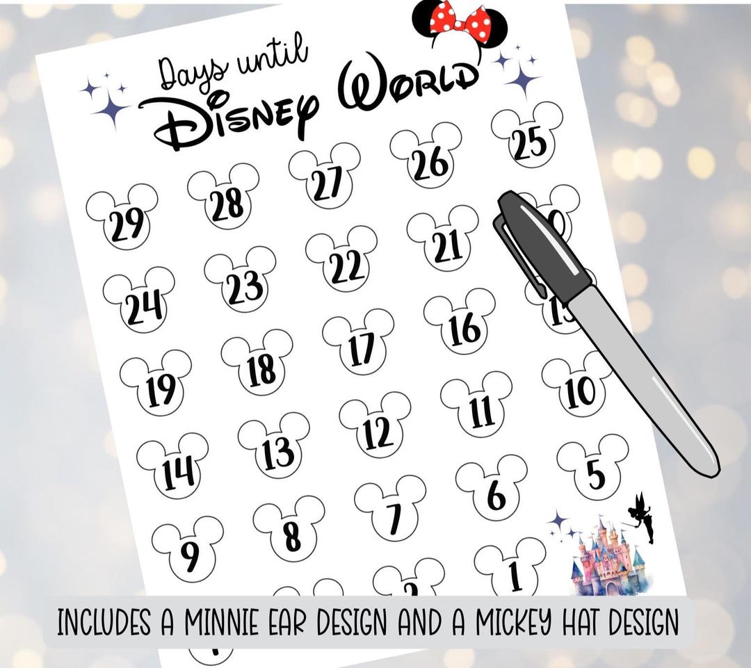 Days Until Disney World Printable, Countdown to Disney World Coloring ...