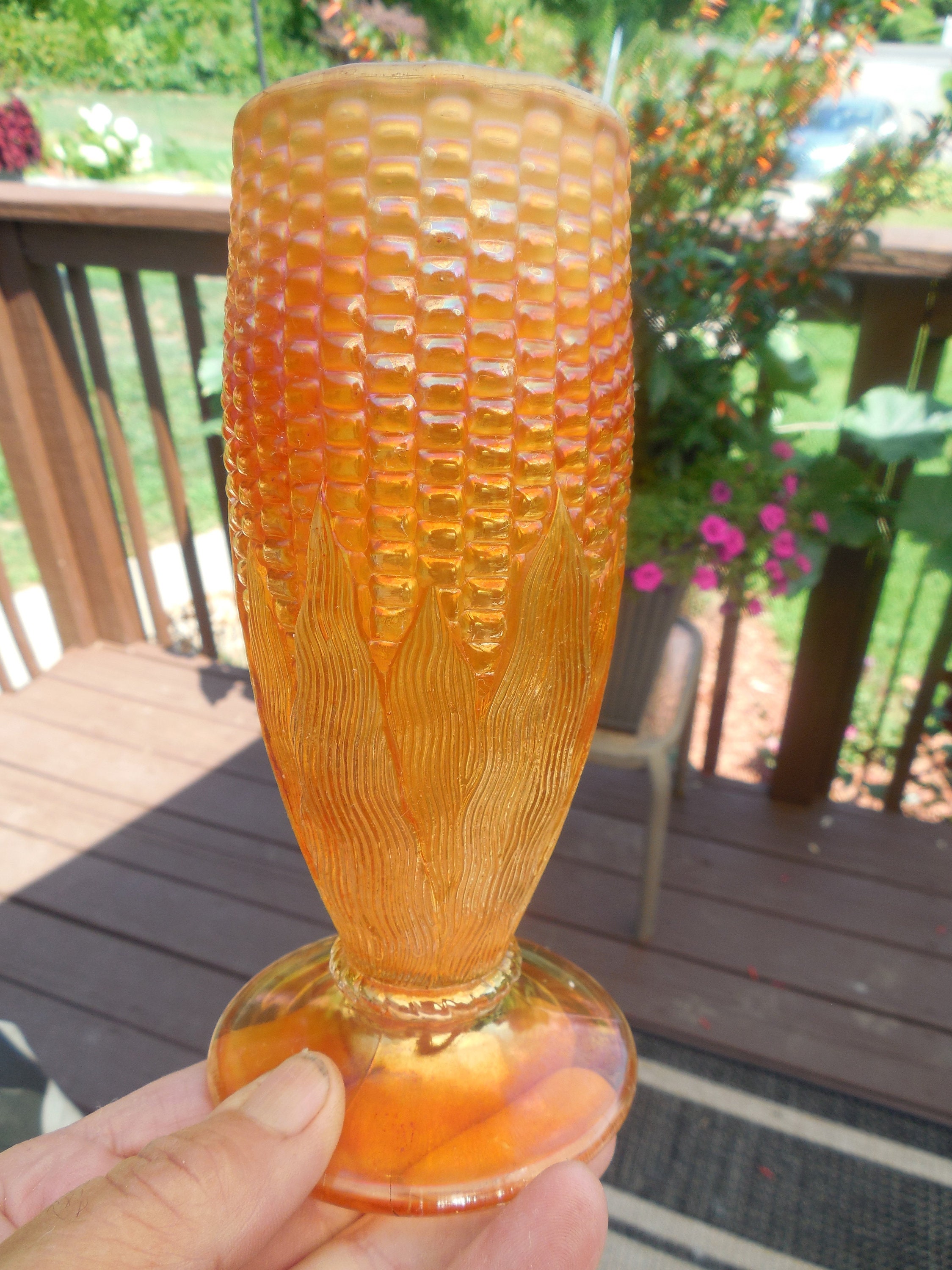 RARE Northwood Marigold Corn Vase With Plain Base Carnival Glass Vase ...