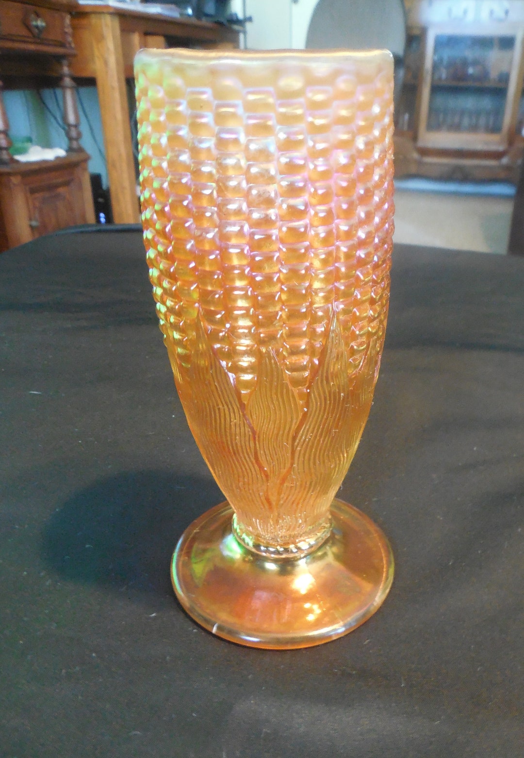 RARE Northwood Marigold Corn Vase With Plain Base Carnival Glass Vase ...